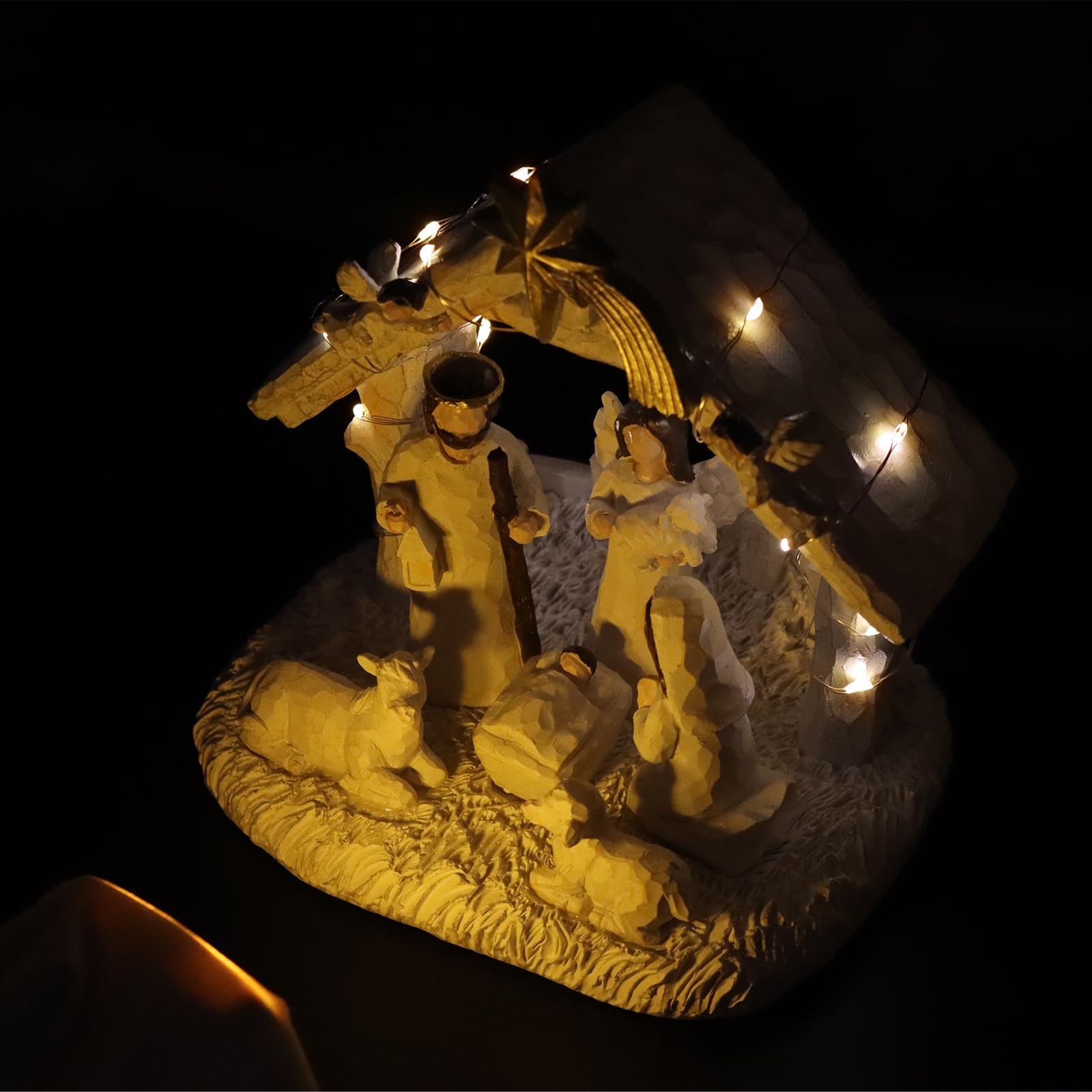 WANCHIY Nativity Sets Indoor- Nativity Set with LED String Lights, Nativity Scene Indoor with Manger, Nativity Sets & Figures Nativity Story- Decorations Indoor