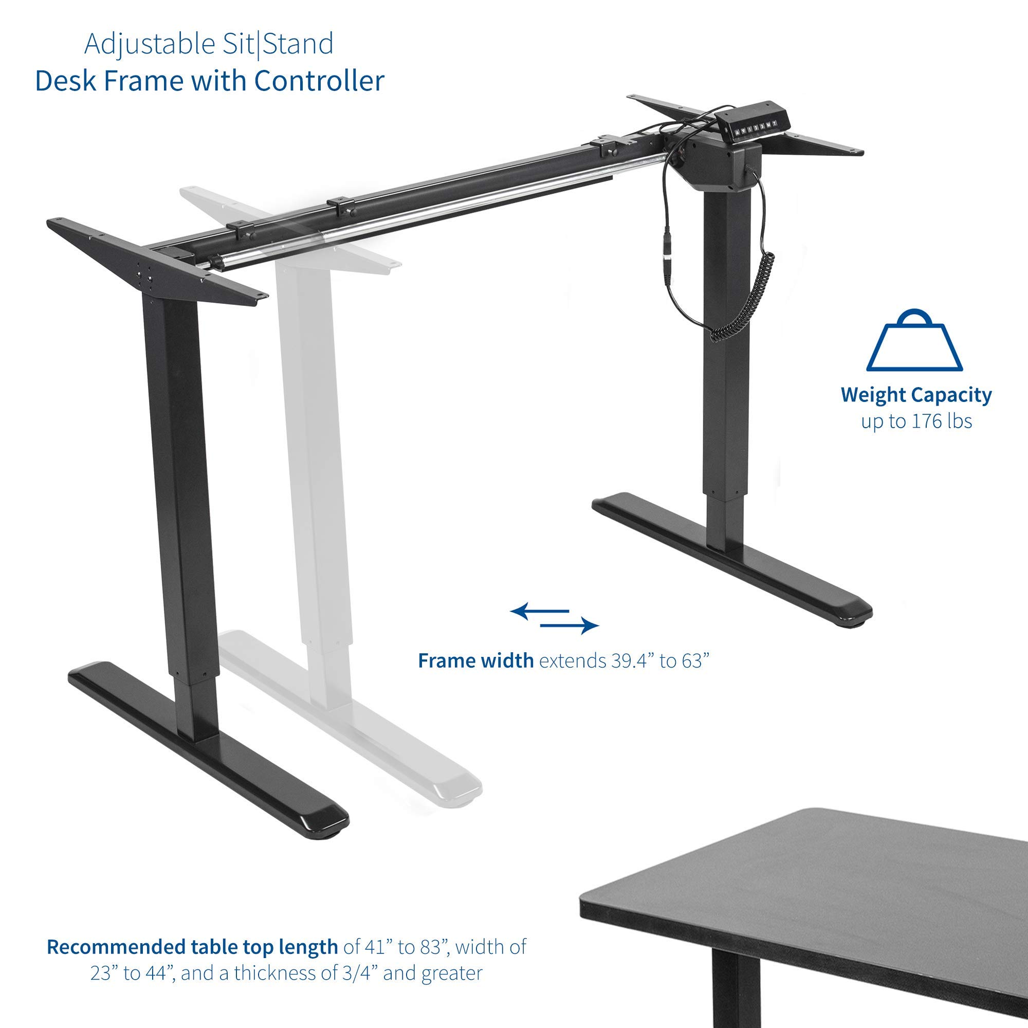 VIVO Black Electric Stand Up Desk Frame Workstation, Single Motor Ergonomic Standing Height Adjustable Base with Control Panel, DESK-V101EB