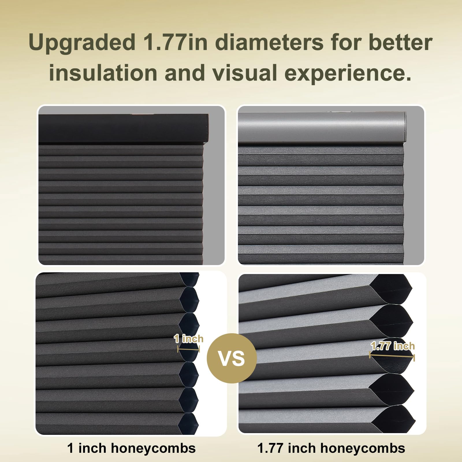 Xidamen Custom Cellular Shades Cordless Window Blinds for Home, Blackout Honeycomb Blinds, Accordion Blinds for Doors, Upgraded, Better Thermal Insulation (Dark Grey)