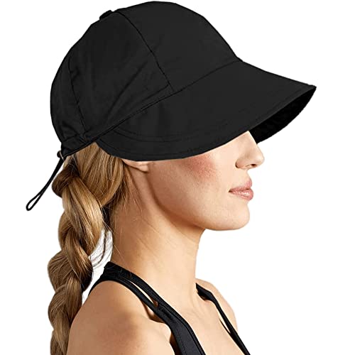 Womens Wide Visor Brim Sun Hat Quick Dry Sun Protection Visor Cap Summer Travel Baseball Hat Golf Outdoor Teens (S/M) Black