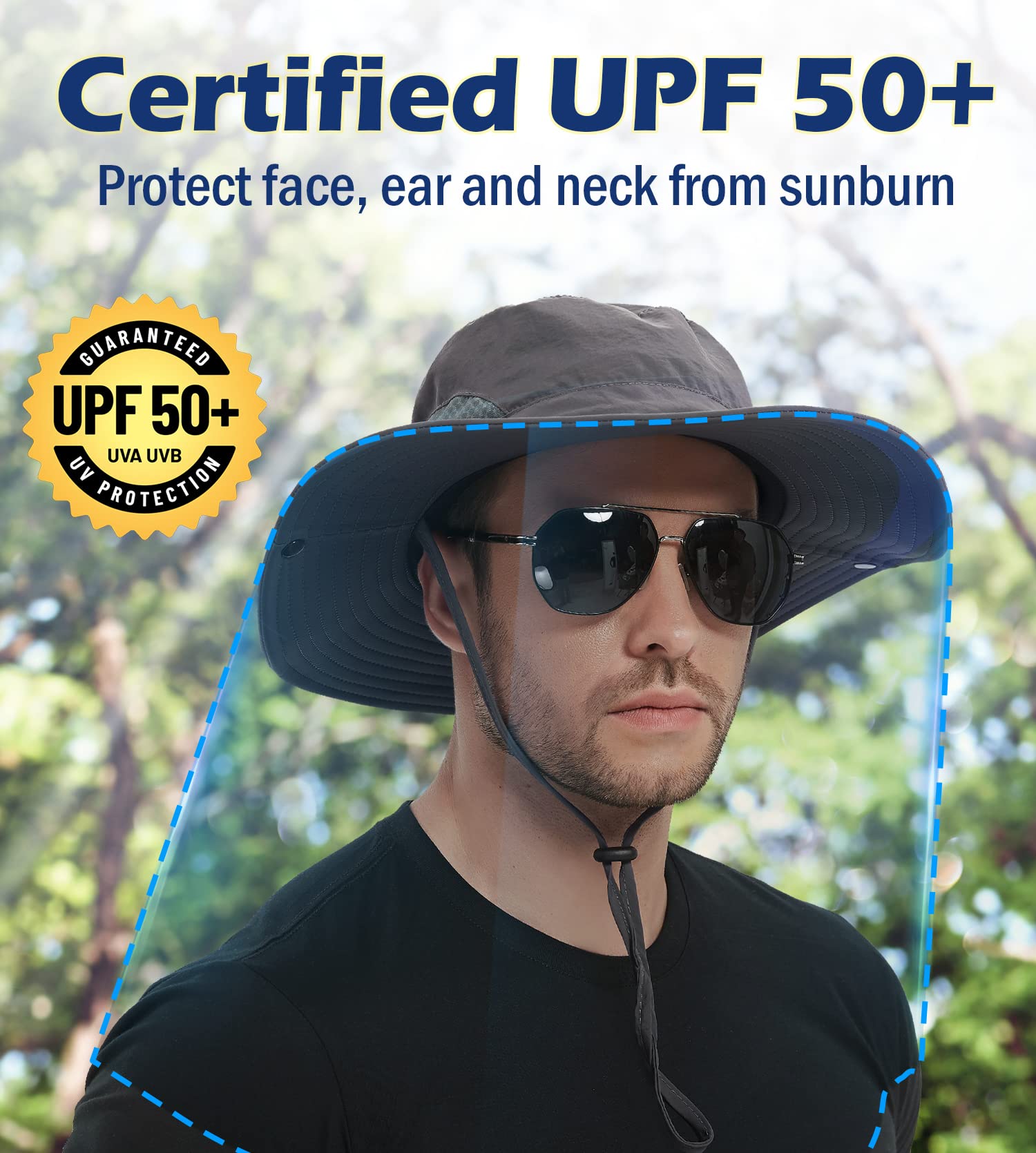 Wmcaps UPF 50+ Sun Protection Hat for Mens Womens, Wide Brim Waterproof Bucket Hat for Fishing, Hiking, Garden,Yard Outdoor work Light Grey