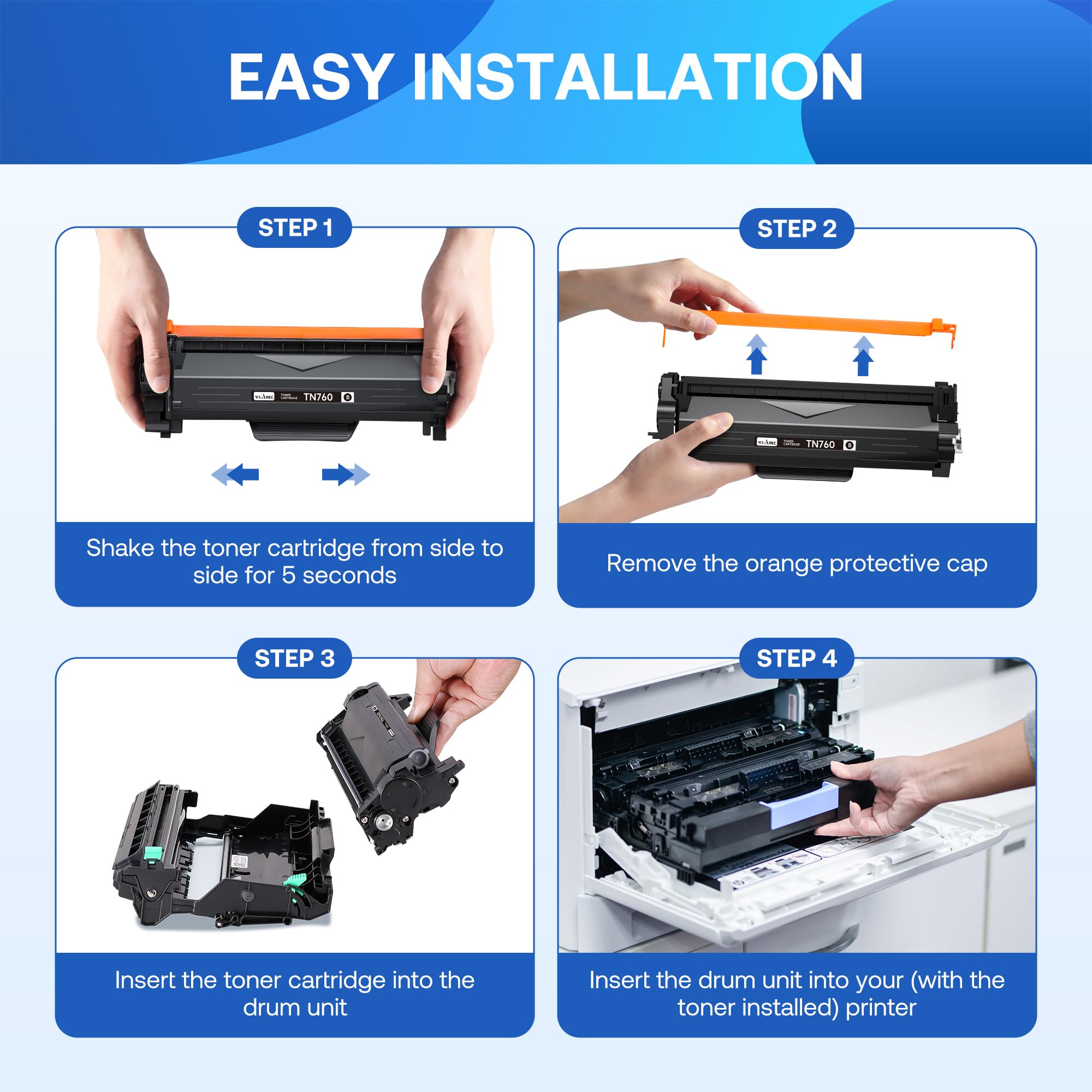 WEAREC Compatible TN760 Toner Cartridge and DR730 Drum Unit Replacement for Brother DR730 DR 730 TN-760 TN730 work with MFC-L2750DW HL-L2350DW DCP-L2550DW Printer (2 Toners, 1 Drum Unit, 3-Pack)