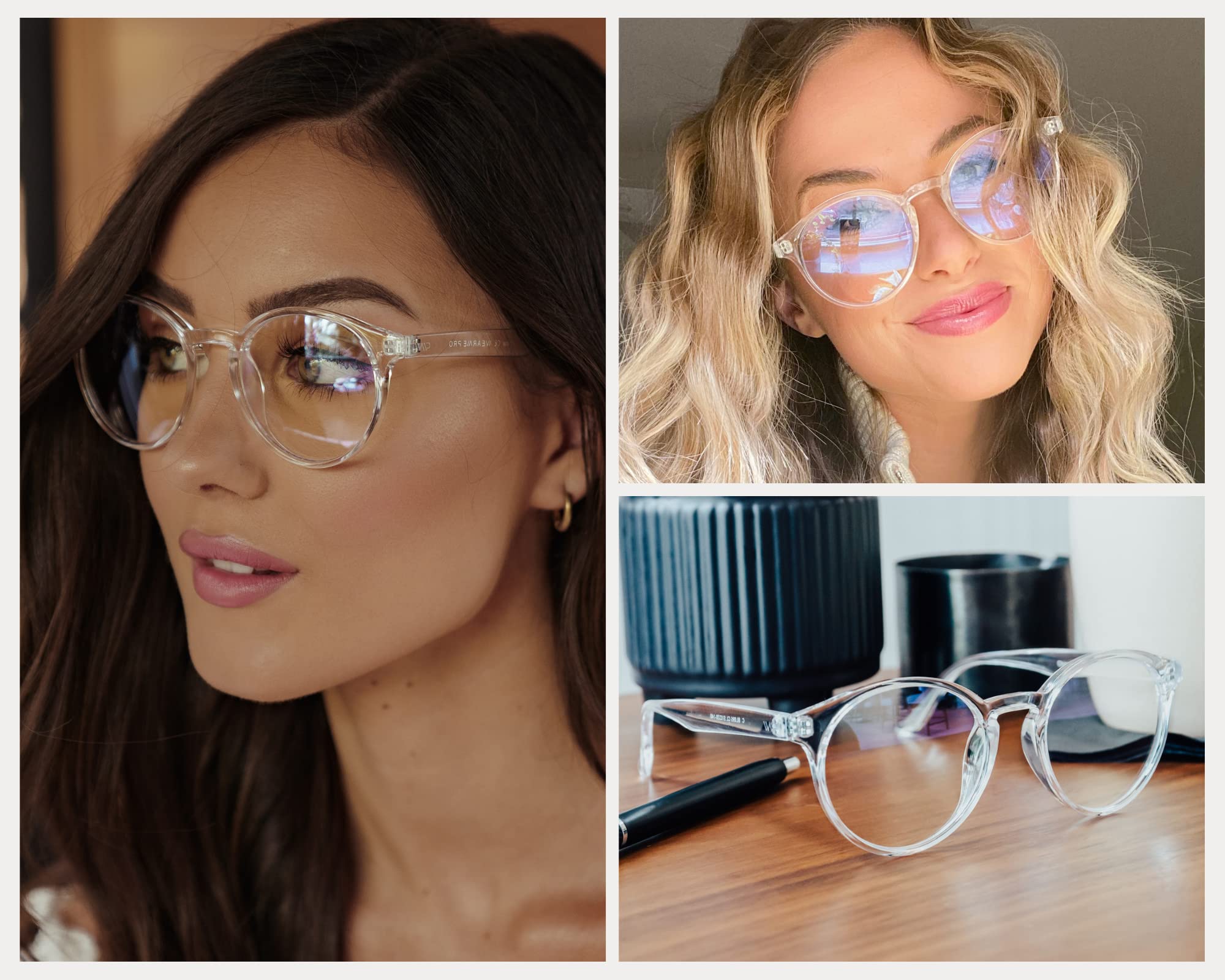 WearMe Pro - Transparent Clear Frame Round Blue Light Lens Computer Hipster Glasses