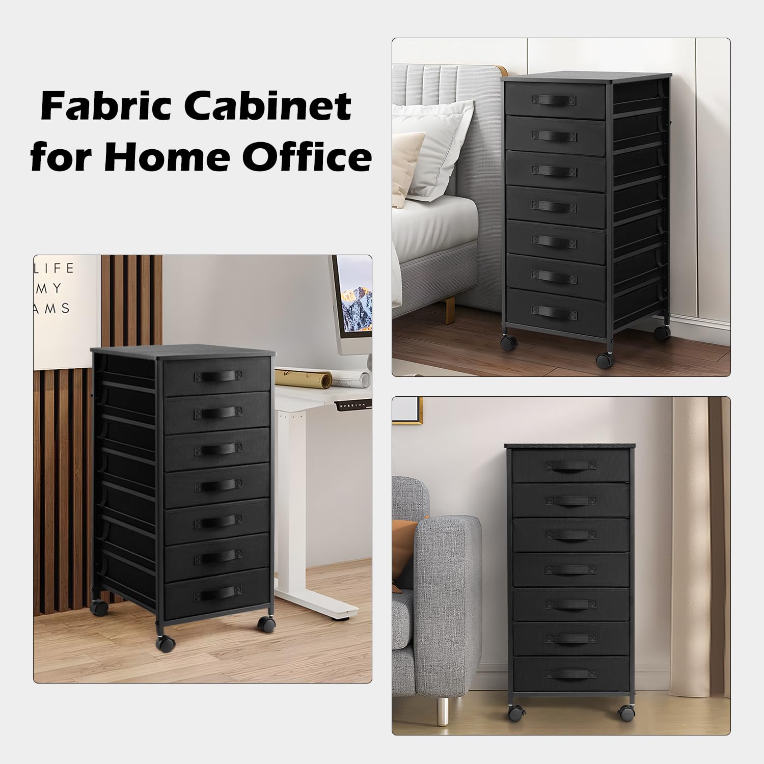 TOPSKY Mobile Cabinet, Fabric Storage Tower with Anti-Drop Drawers for Home Office (Black, 7 Drawers)