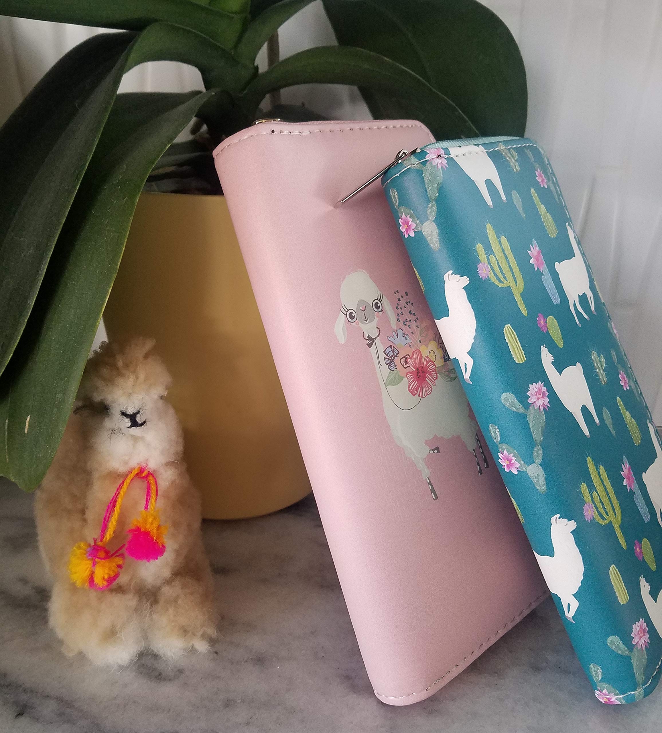 Wallet - Alpaca and Cactus Print All-In-One Faux Leather Clutch (Furry Alpaca Friends)