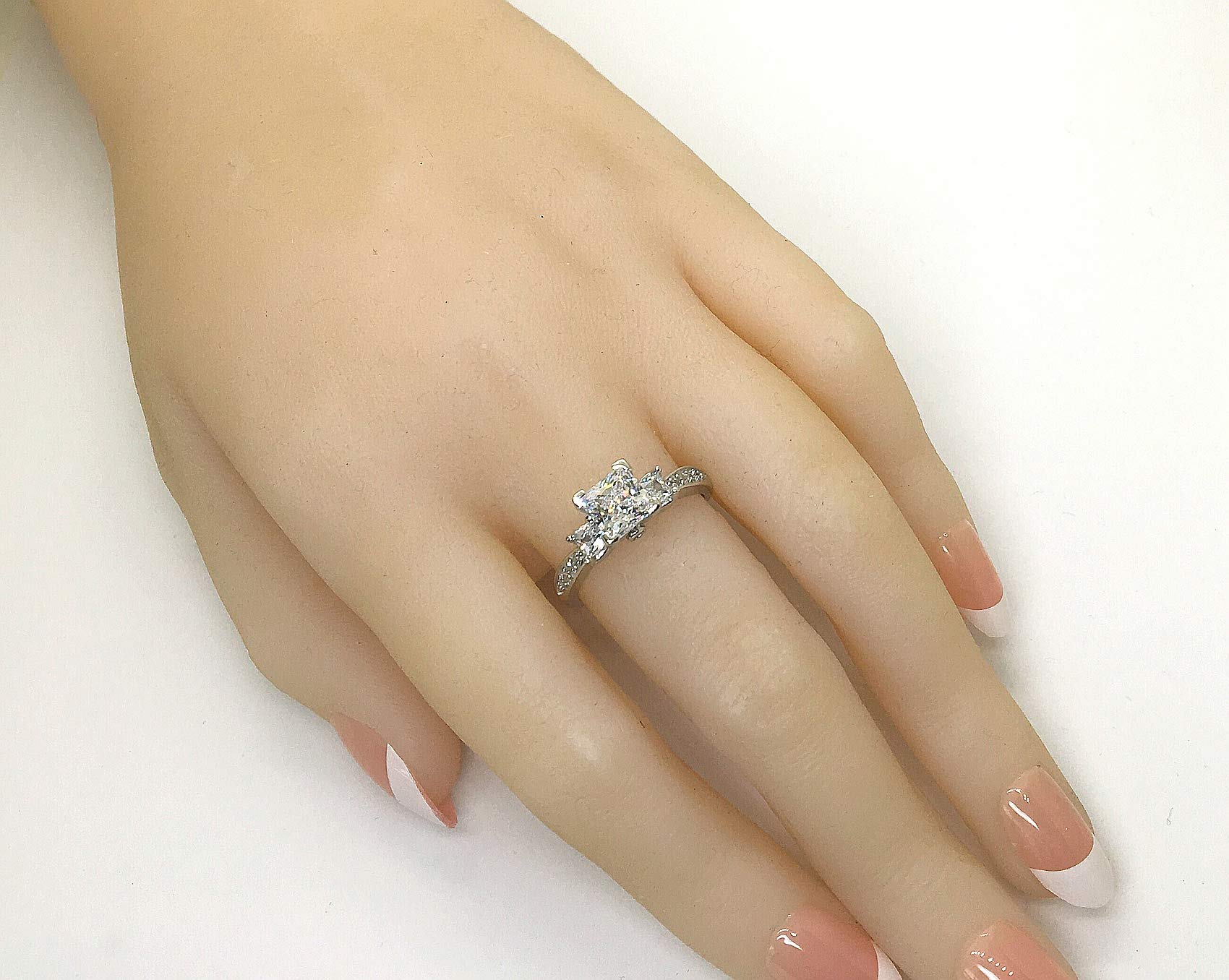 Venetia Realistic Supreme Princess Cut 3 Stones Simulated Diamond Ring 925 Silver Platinum Plated cz cubic zirconia 3NSQ8