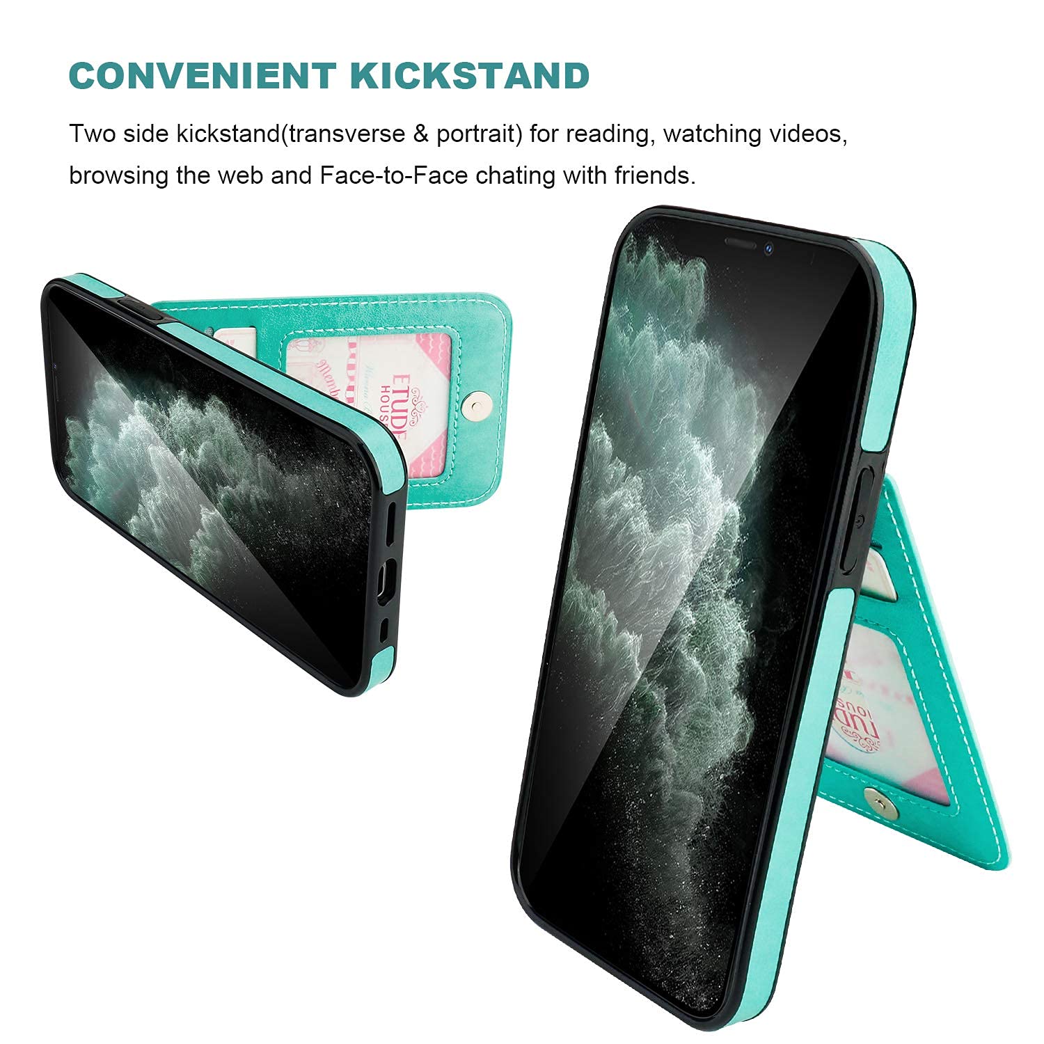 Vaburs Compatible with iPhone 12 and iPhone 12 Pro Case with Wallet Card Holder,Embossed Mandala Pattern Flower PU Leather 4 Card Slots Kickstand Shockproof Flip Cover 6.1 Inch(Green)