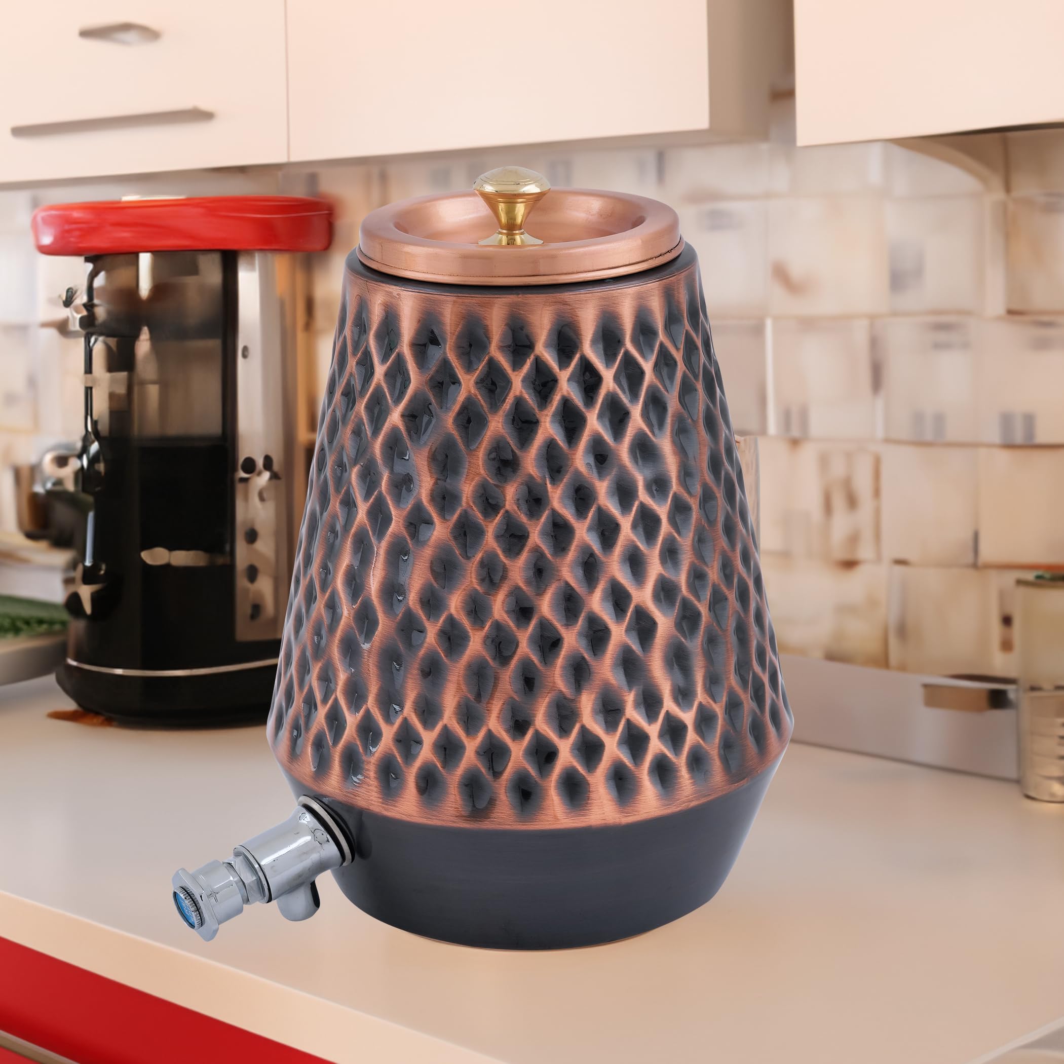 YATSKIA 1.32 Gallon/ 5 Litre Pure Copper Dispenser Water Storage Container Water Storage Tank Copper Pots Water Container With Spigot Copper Kitchen Accessories (4.7" L x 4.7" W x 10.6" H)