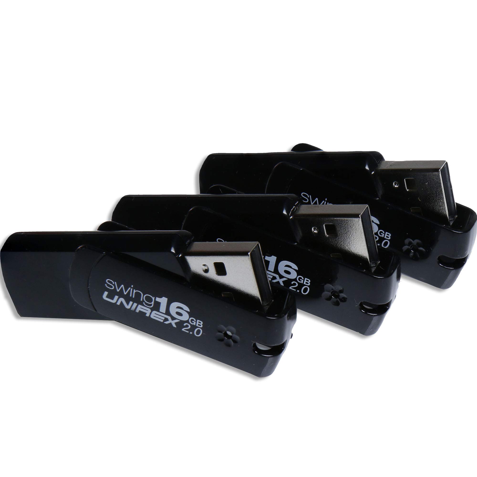 Unirex 3 Pack Swing 16GB USB 2.0 Thumb Drive, Black | Memory Stick Storage is Compatible with Computer, Tablet, or Laptop