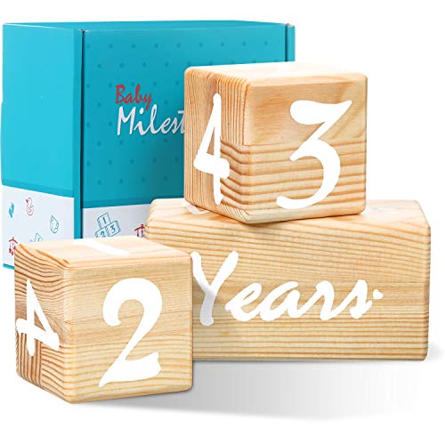 WILLBOND Blocks Baby Monthly Milestone Blocks Baby Age Photo Blocks and Keepsake Photography Nursery Decor (Gender Neutral)