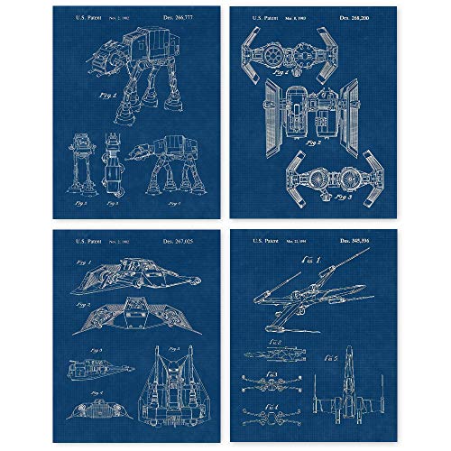 Vintage Star Vessels Patent Prints, 4 (11x14) Unframed Photos, Wall Art Decor Gifts for Home Office NASA Creator Gears Garage Studio School Student Teacher Coach Comic-Con Sci-Fi Wars Space Movies Fan