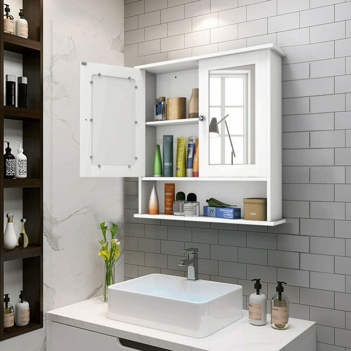TBMAQ Bathroom Wall Mount Medicine Cabinet w/Adjustable Shelves 2 Mirror Door