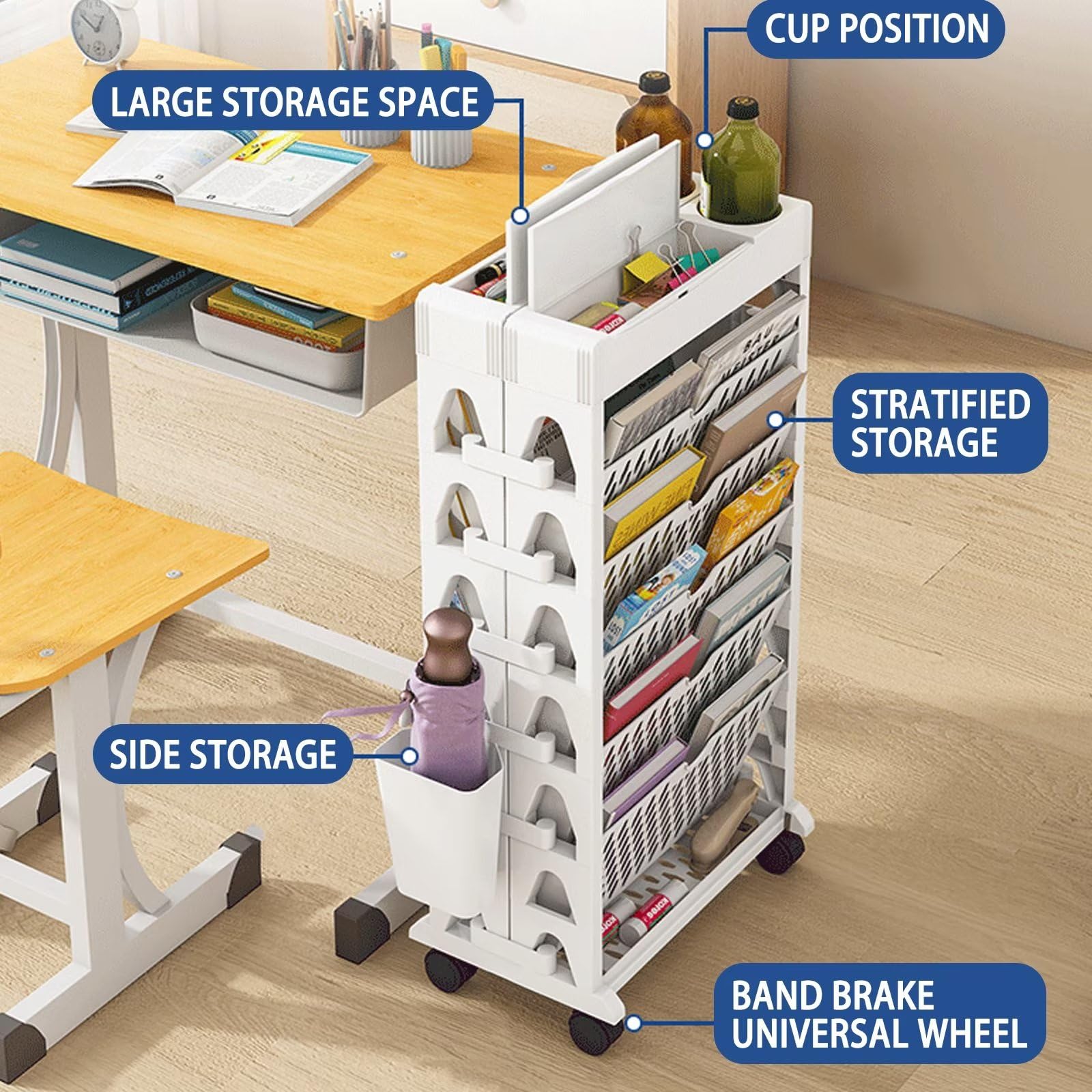 YAYLAIP Rolling Bookshelf Cart,6-Tier Large Capacity,on Wheels Moveable Office Desk File Bookshelf Organizer,with Wheel Multilayer Rotatable,Mobile Portable Removable Plastic Practical Rollingļ¼Pink