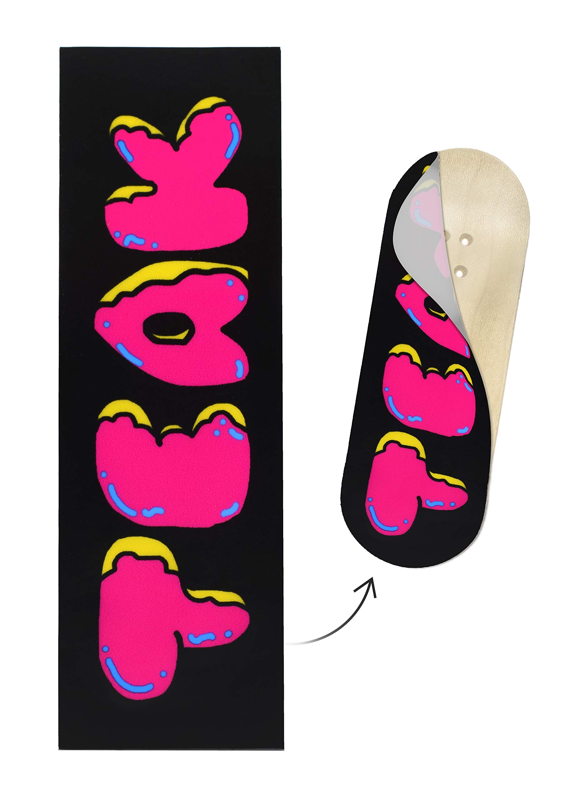 Teak Tuning Fingerboard Deck Graphic, Donut Logo - Adhesive Graphics to Customize Your 32mm - 110mm Long, 35mm Wide, 0.2mm Thick - Waterproof Vinyl