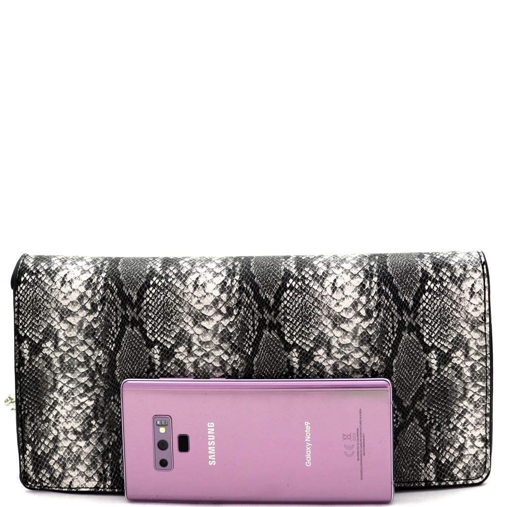 Trendeology Chain Multicolored Snake Crocodile Print Long Party Clutch Purse Shoulder Bag (2Snake Print - Black)
