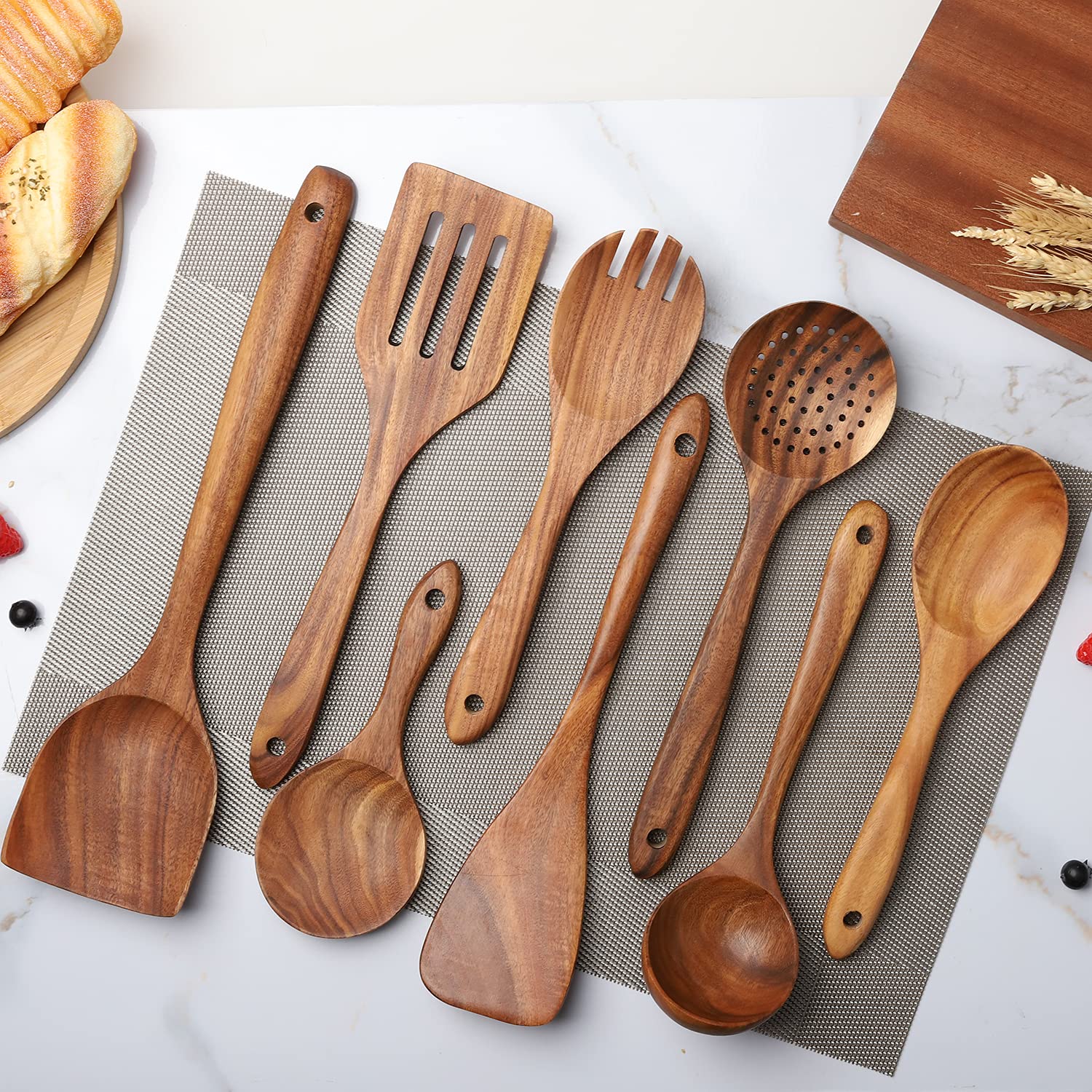 Wooden Cooking Utensil Set Kitchen Utensils Set Non-stick Pan Kitchen Tool Wooden Cooking Spoons and Spatulas Wooden Spoons for cooking salad fork