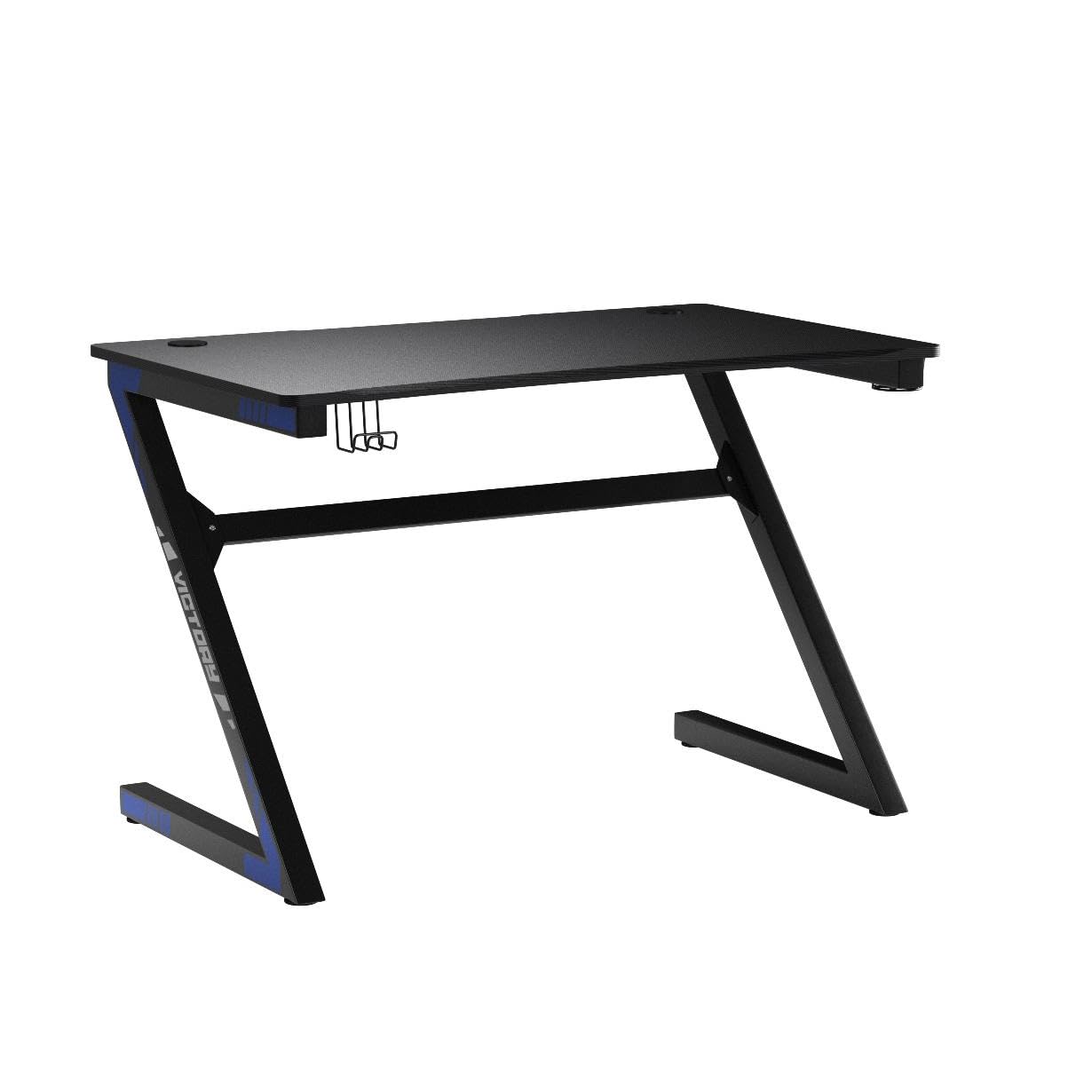 YIGOBUY Computer Gaming Desk with Large Carbon Fiber Surface Cup Holder & Headphone Hook for Home or Office, Gaming PC Desk Table(Black and Blue)