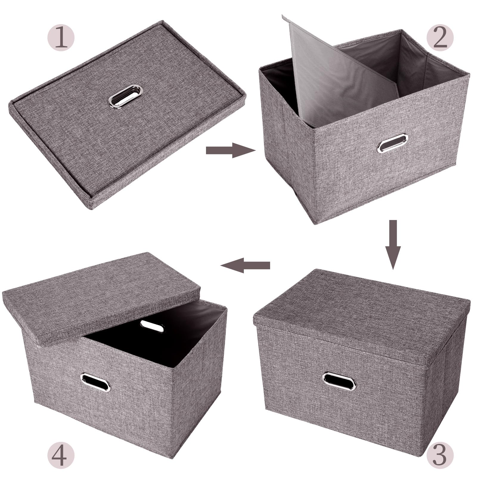 Windyun 6 Pcs Large Collapsible Storage Bins with Lids 17.7 x 11.8 x 11.8 Inch Fabric Closet Storage Cube Boxes Foldable Organizers Containers for Home Closet Office Bedroom Nursery Playroom, Grey