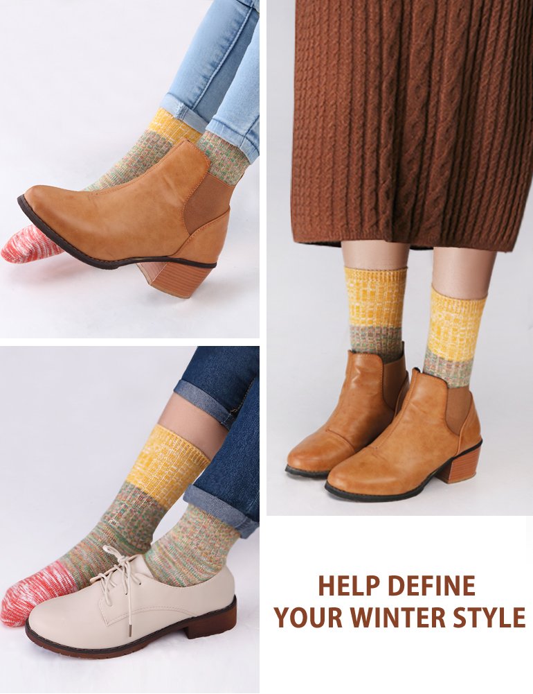 VERO MONTE 4Pairs Cotton Socks for Women -Womens Slouch Socks Cotton Crew(7-9.5)