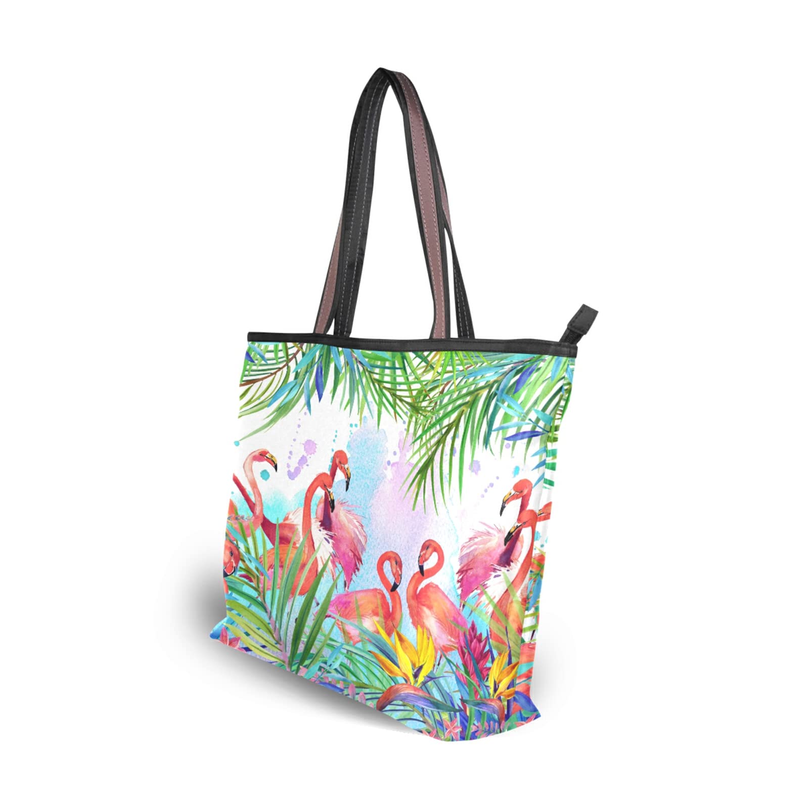 Women's Tote Purse with Pocket Tropical Handbag Polyester Tote Bag Flamingos