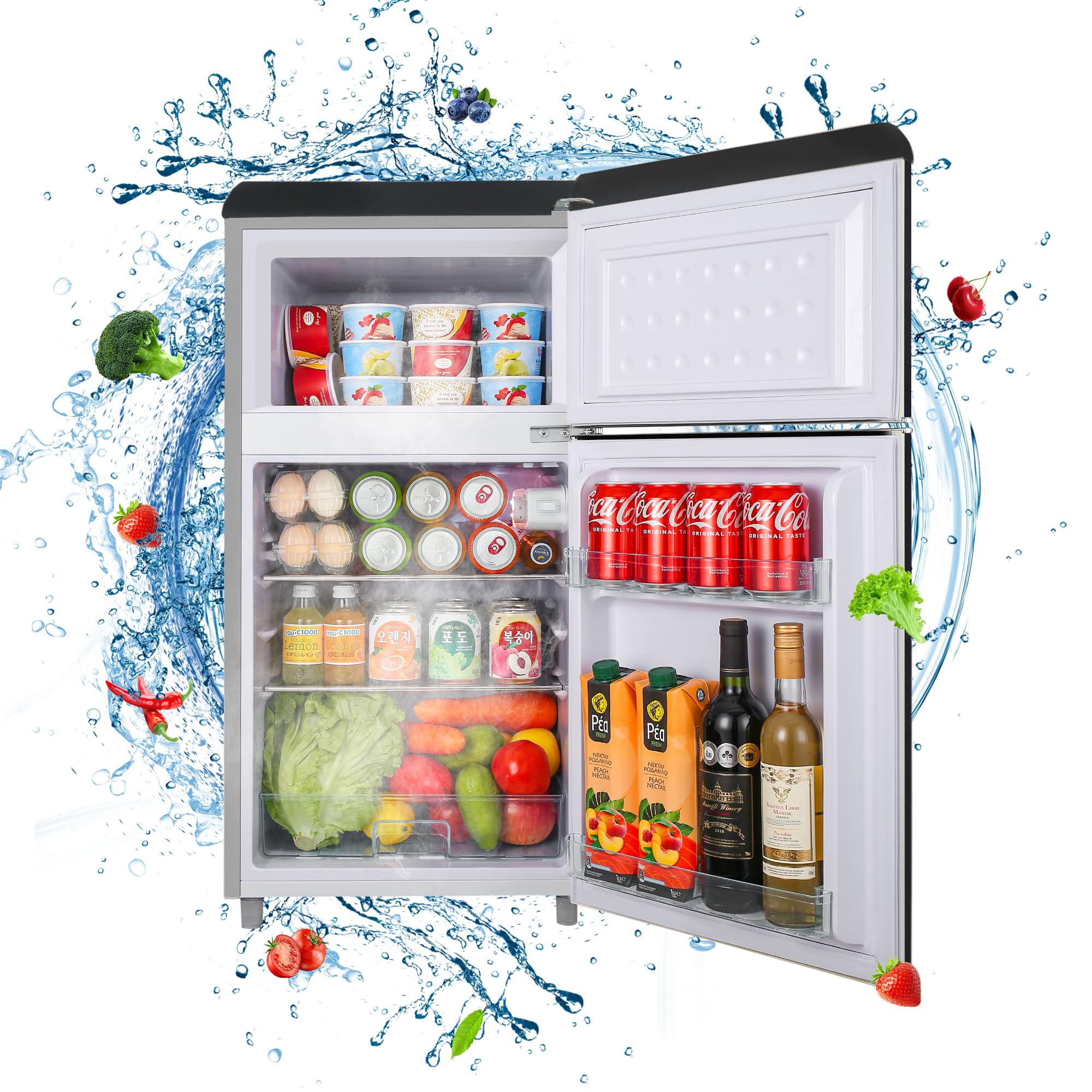 WANAI 3.2 Cu.Ft Mini Fridge Door Design Compact Refrigerator with Freezer,7 Level Adjustable Thermostat Removable Shelves Small Refrigerator for Office Dorm Apartment Black