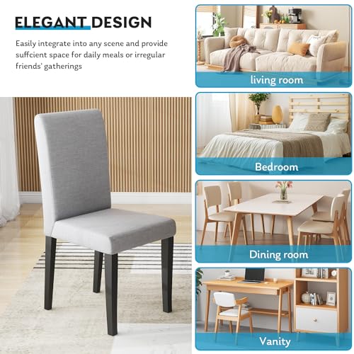 Wonder Comfort Fabric Upholstered Chairs Set of 2, Trim Solid Wood Dining Seats for Living Room Kitchen Bedroom, Light Gray