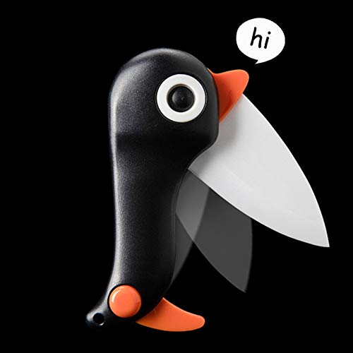 Yummiman Mini Ceramic Pocket Knife Portable Folding Travel Knives Unique Cute Penguin Gifts for Men Women (Blue)