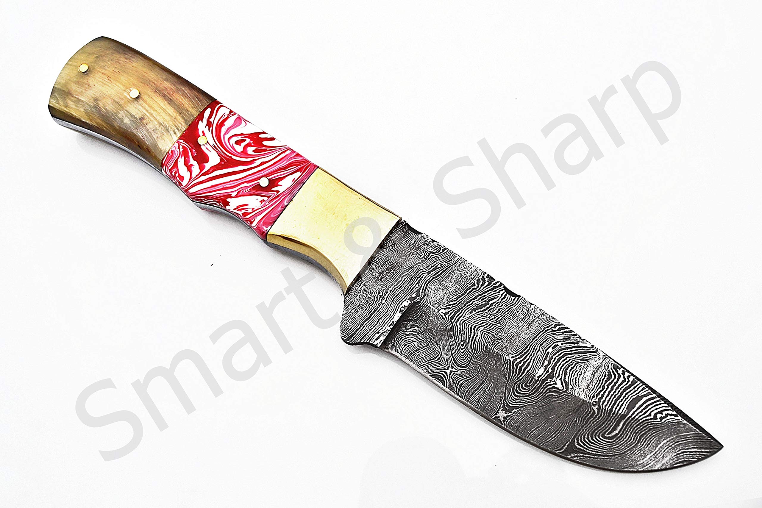 Smart & Sharp Custom Handmade Damascus Steel Hunting Knife/Skinning Knife AA-17236, 17237, 17238, 17239, 17240, 17241 and 17242 (Red & White Resin)