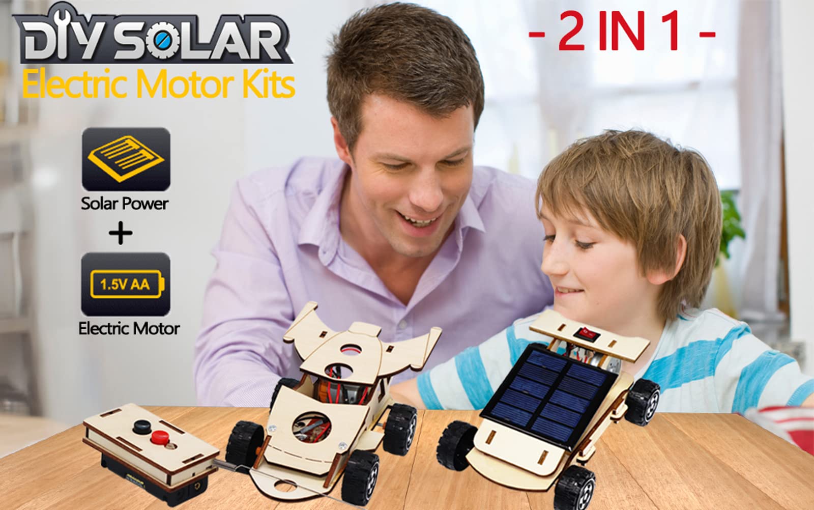 Wooden Solar & Wireless Remote Control Car Model Kits to Build - DIY Science Experiment and Educational STEM Toys for Kids Teens,Circuit Engineering Project 2 Kits
