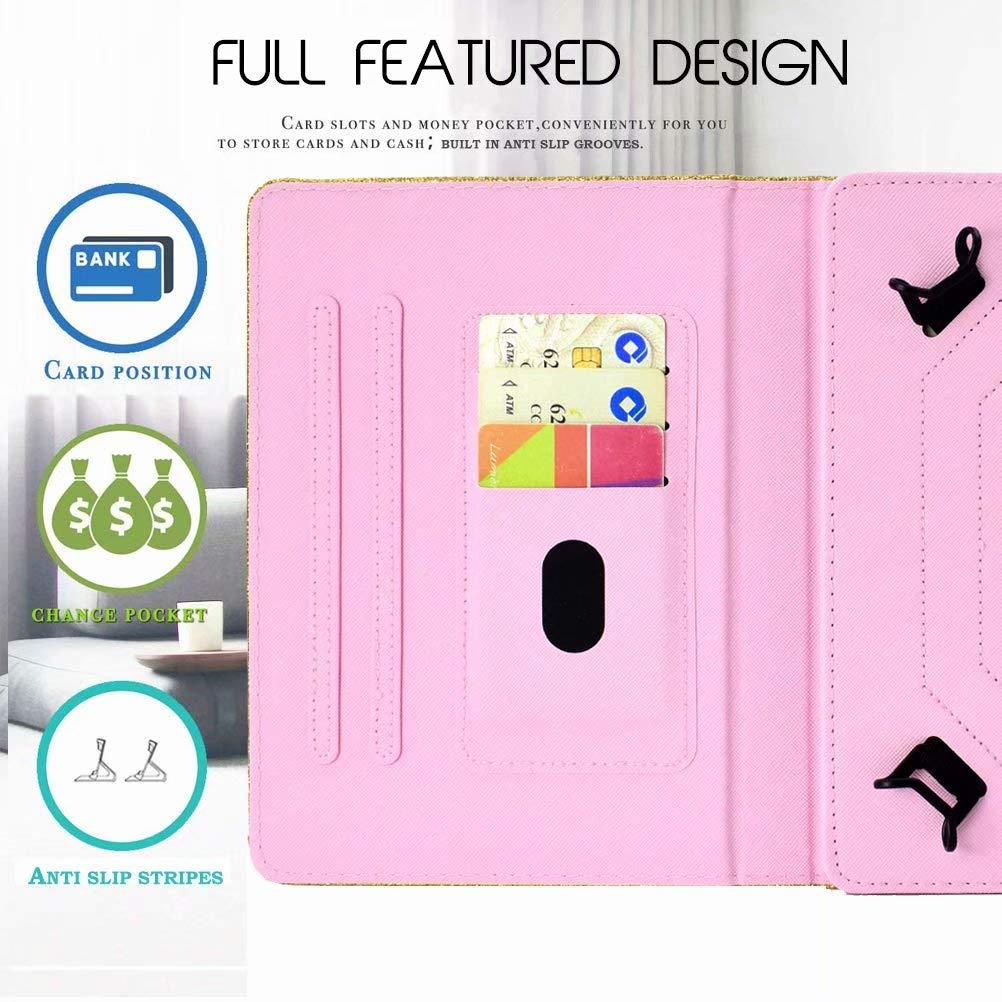Universal 8.0" Tablet Case, AMOTIE Wallet Stand Cover Shockproof Case for iPad Mini 1 2 3 4 5/ Galaxy Tab E 8.0/ Tab A 8.0/ Fire HD 8 and More 7.5-8.5 inch Tablet, Pink Unicorn