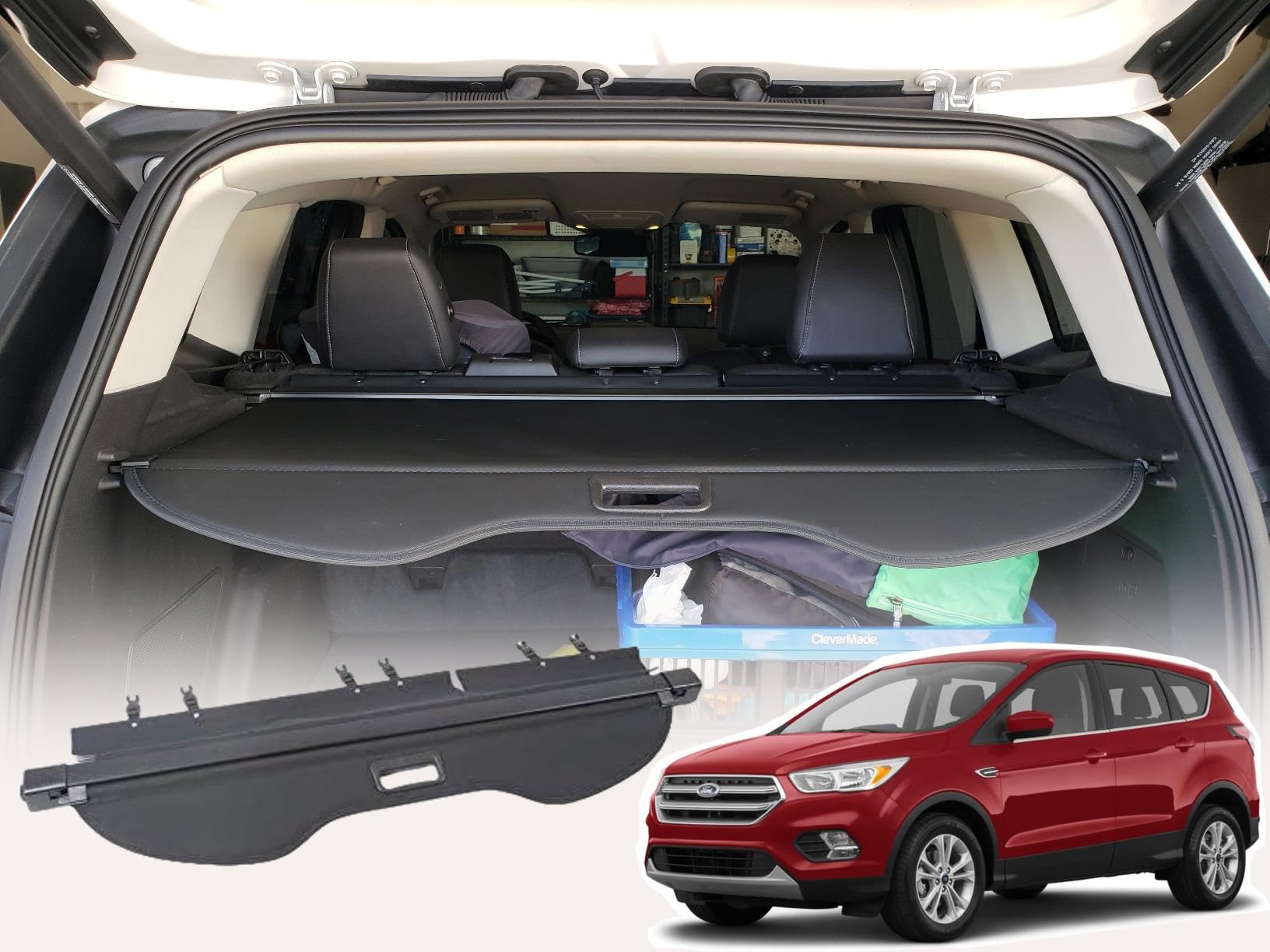 VESUL Retractable Rear Trunk Cargo Cover Compatible with Ford Escape 2013-2019 Security Shade Shield Tonneau Cover Anti-Peeping Luggage Privacy Screen with Extra Canvas Cover……