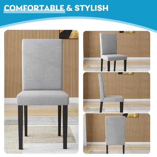 Wonder Comfort Fabric Upholstered Chairs Set of 2, Trim Solid Wood Dining Seats for Living Room Kitchen Bedroom, Light Gray