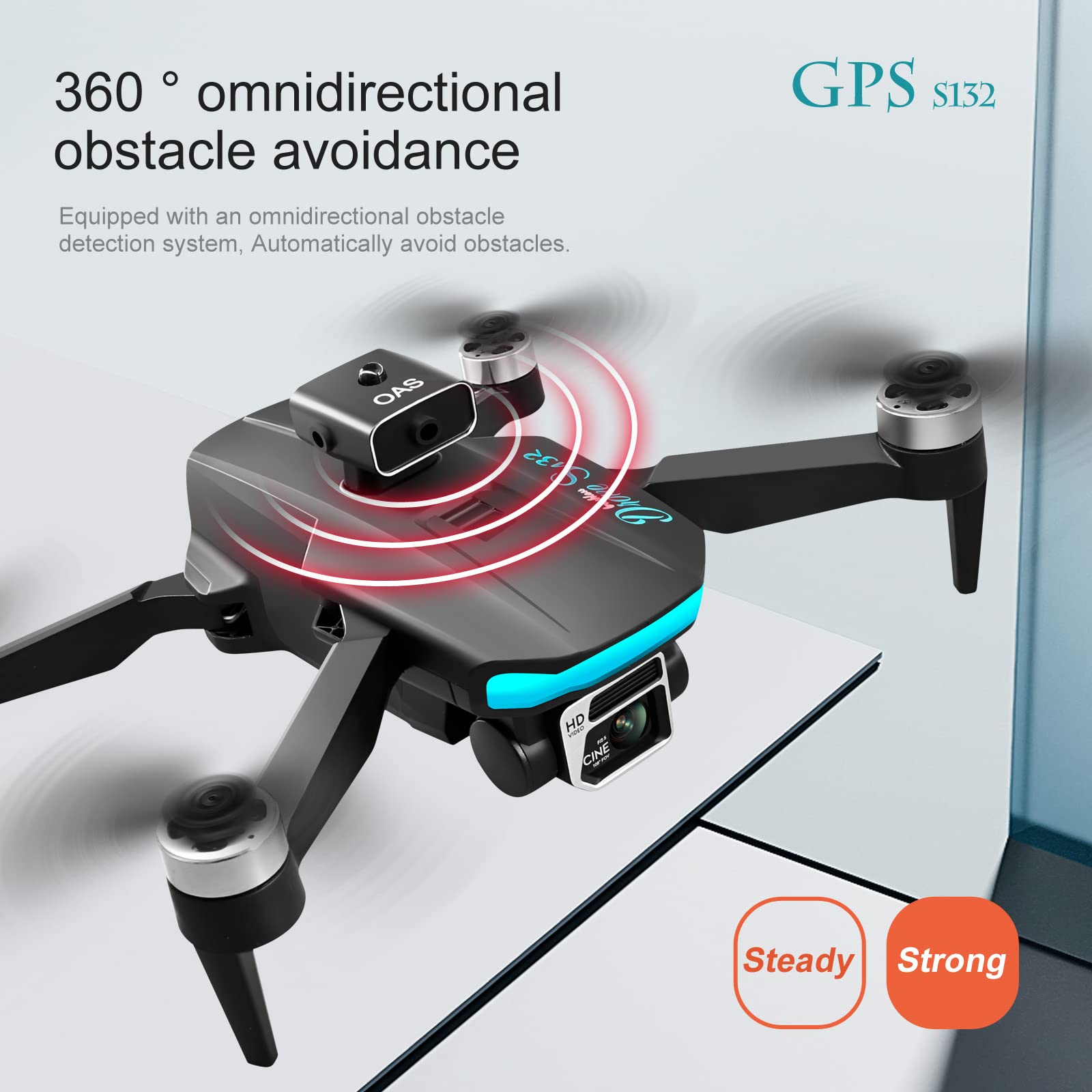 YSH132 Drone With Camera For Adults 4k 1080P HD Foldable Dron rc Drones Toys GPS Auto Return One Touch Take-off and Landing Adjustable Lens (with Carrying Case) (Black)