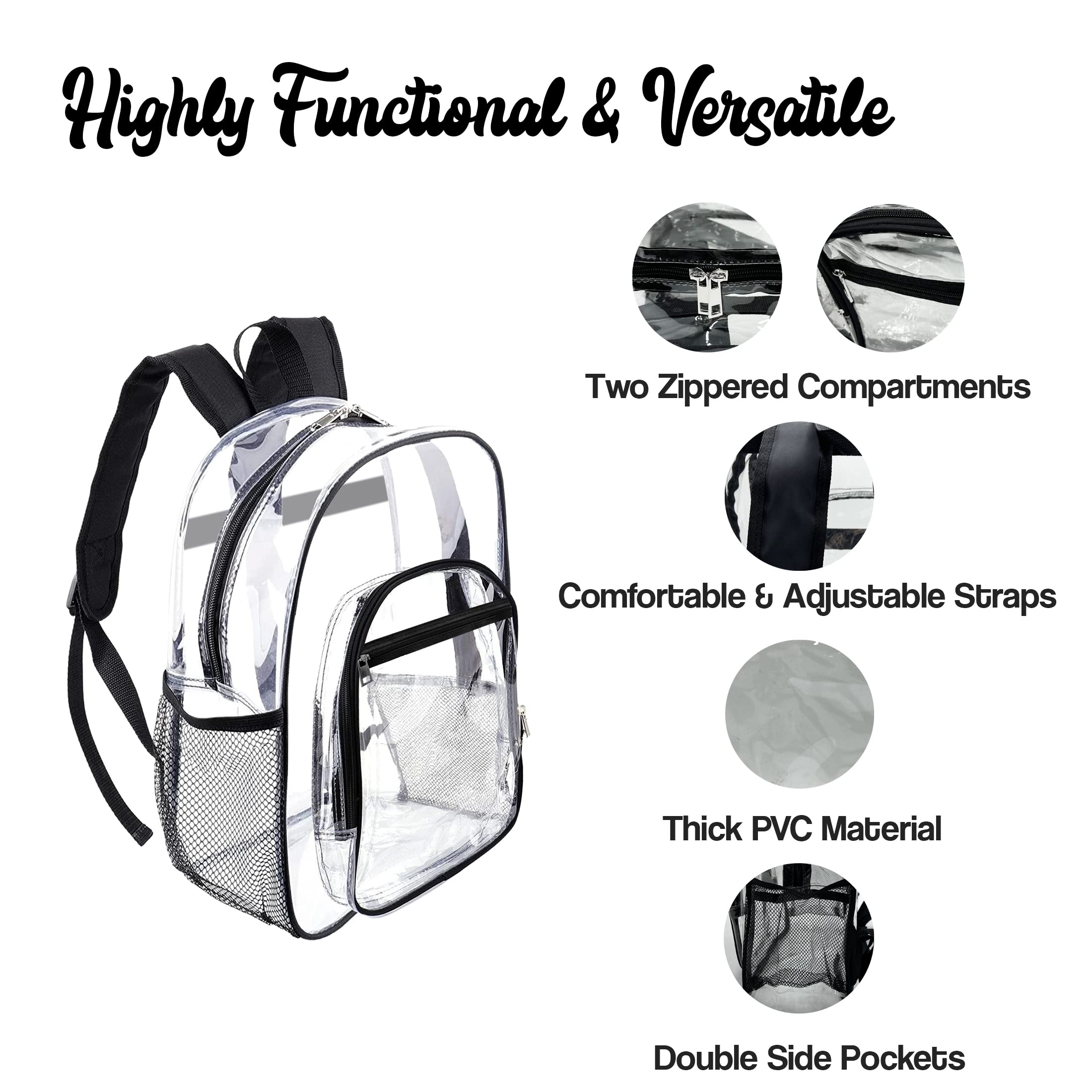 Winterlace 16" Clear Backpack, Transparent Heavy Duty Water Resistant PVC for Sports, Stadiums, Festivals, Concerts (Style #3)