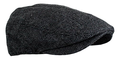 Wonderful Fashion Men's Herringbone Tweed Wool Blend Snap Front Newsboy Hat (DK.Grey, SM)