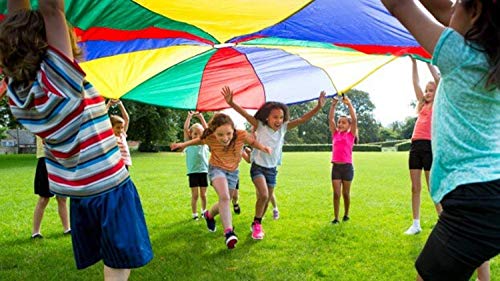 Tebery Kids Play Parachute with 12 Handles,12ft Multicolored Parachute for Tent Cooperative Games