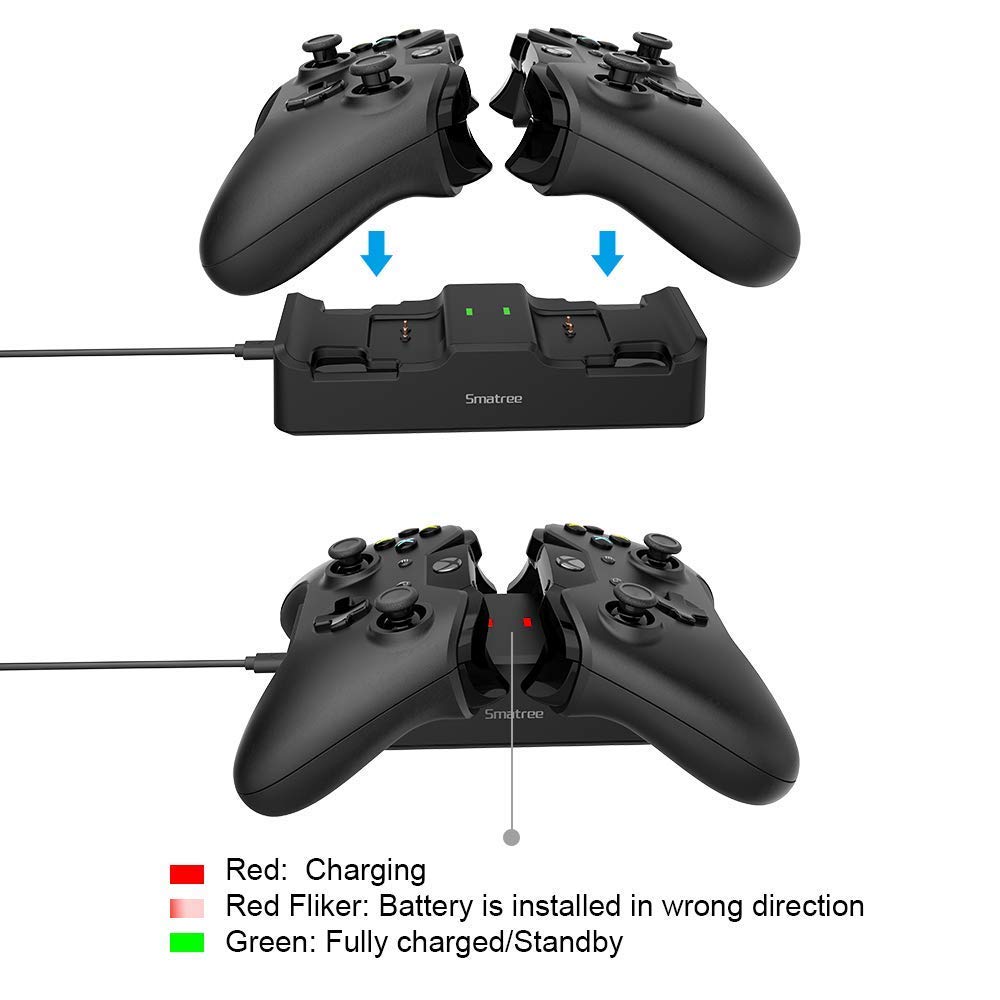 Smatree 2 Pack Rechargeable Batteries with Dual Charging Station Compatible with Xbox One/One X/One S/One Elite Wireless Controller