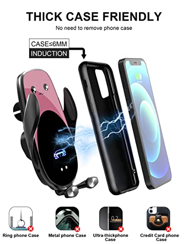Wireless Car Charger Mount, 15W Qi Fast Charging Auto-Clamping Cell Phone Car Holder Air Vent Windshield (Pink)