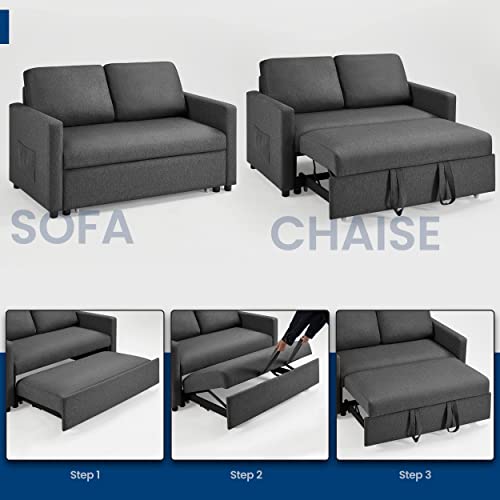 Yaheetech Convertible Sofa Bed Trundle Loveseat w/Pull-Out Trundle Bed Sleeper Sofa Convertible Couch for Limited Spaces Living Room Bedroom Guest Room Dark Gray 55.5 in