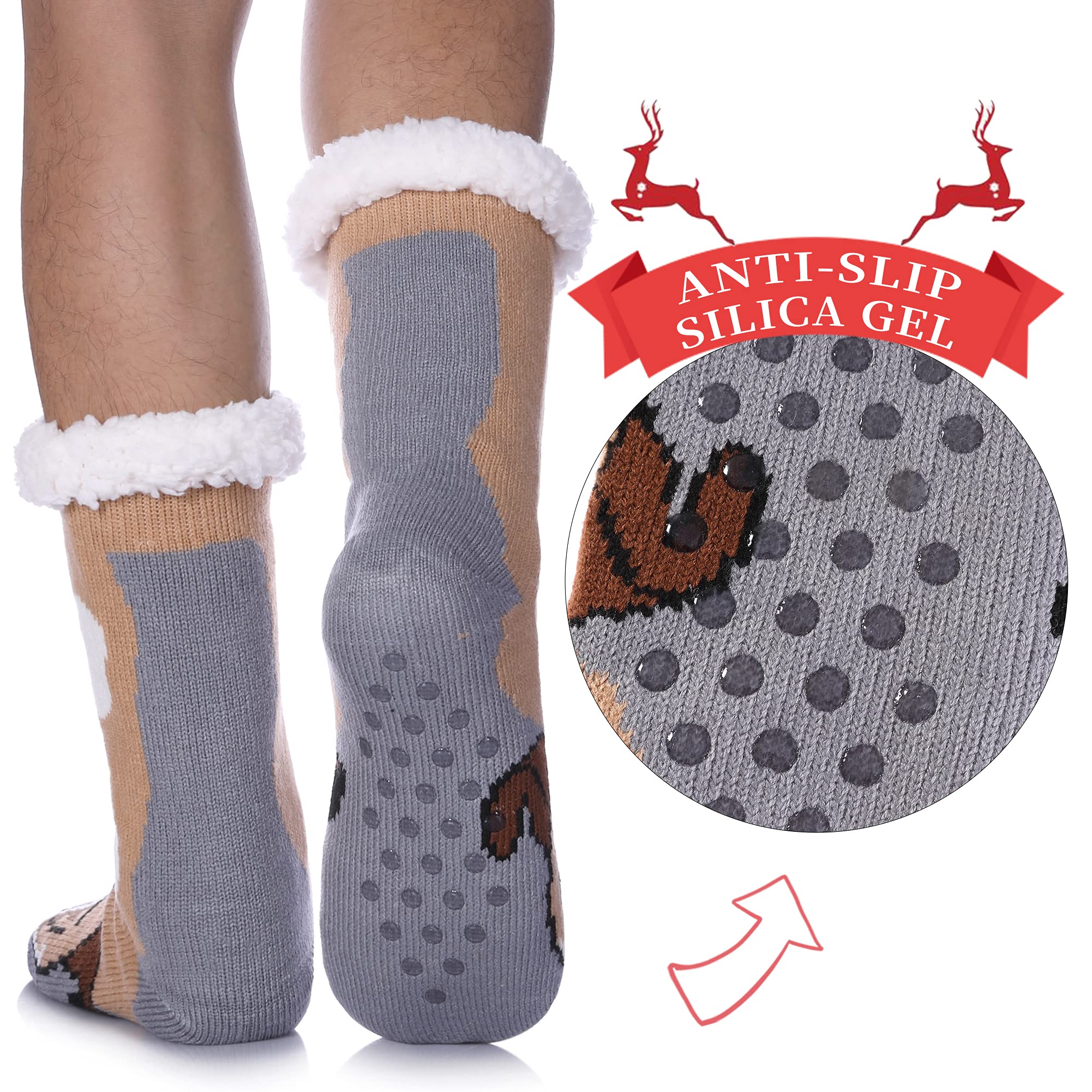 SDBING Mens Slipper Socks with Grippers Winter Warm Fuzzy Cozy Indoor Non Slip Socks with Grips (Black, 6-9)