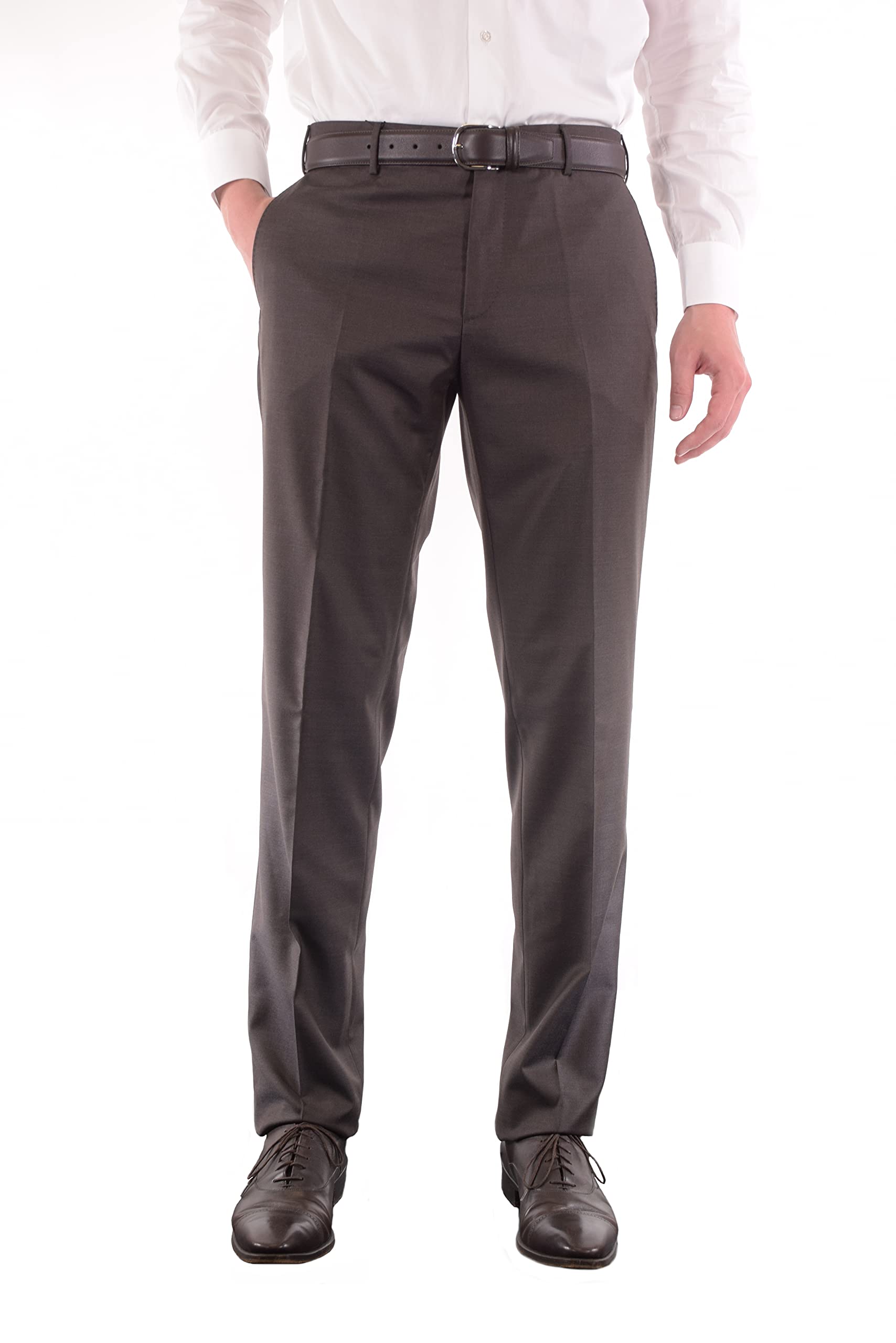 Zanella Platinum Parker Tasmanian Super 150's Wool Men Trousers - Modern Fit Flat Front Dress Pants (Dark Brown 36)
