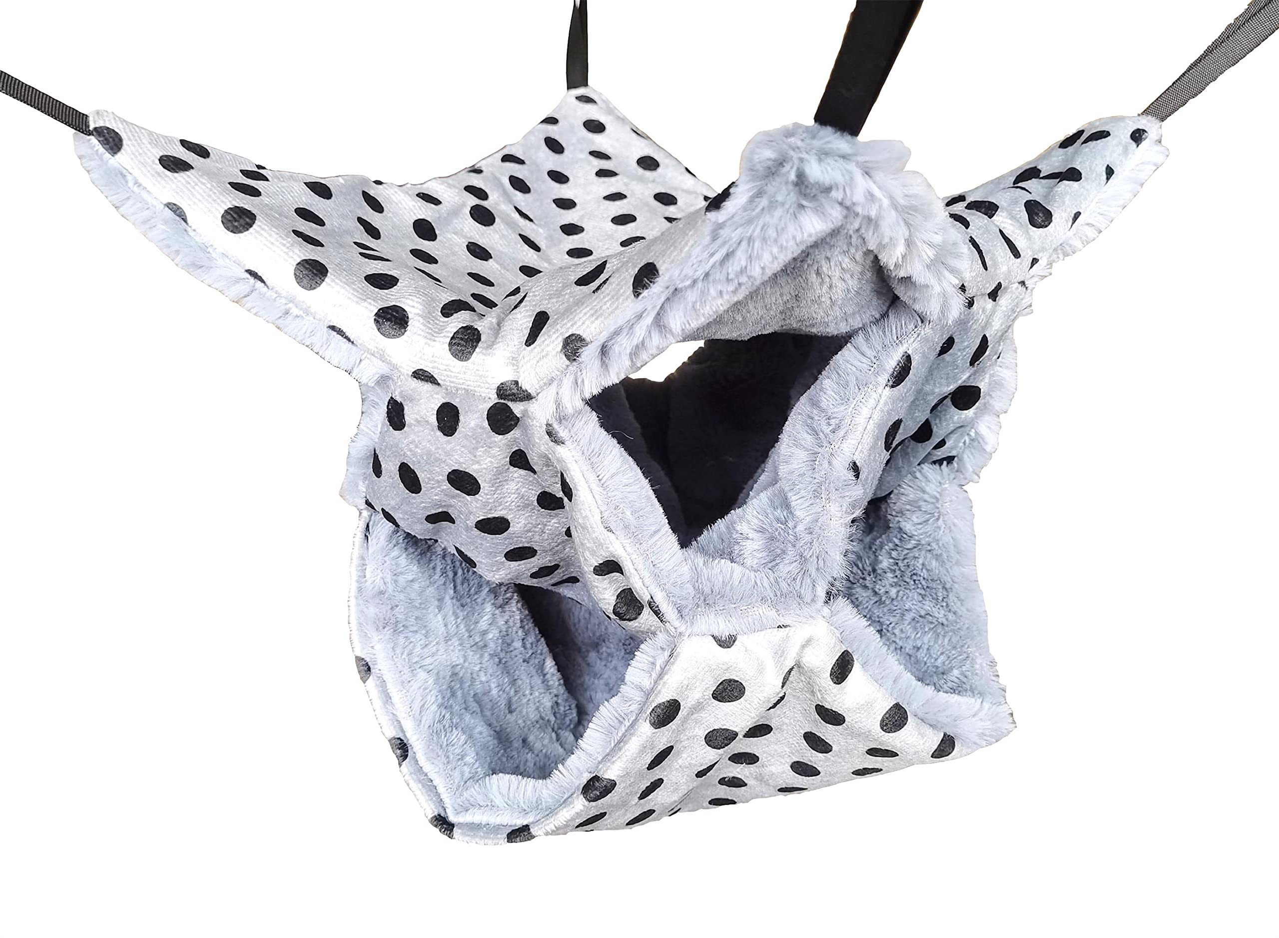 WOWOWMEOW Small Animals Plush Hammock Rat Ferret Triple Bunkbed Hammocks Cage Hanging Warm Hideout for Sugar Glider Squirrel (Small, Dots-Grey)