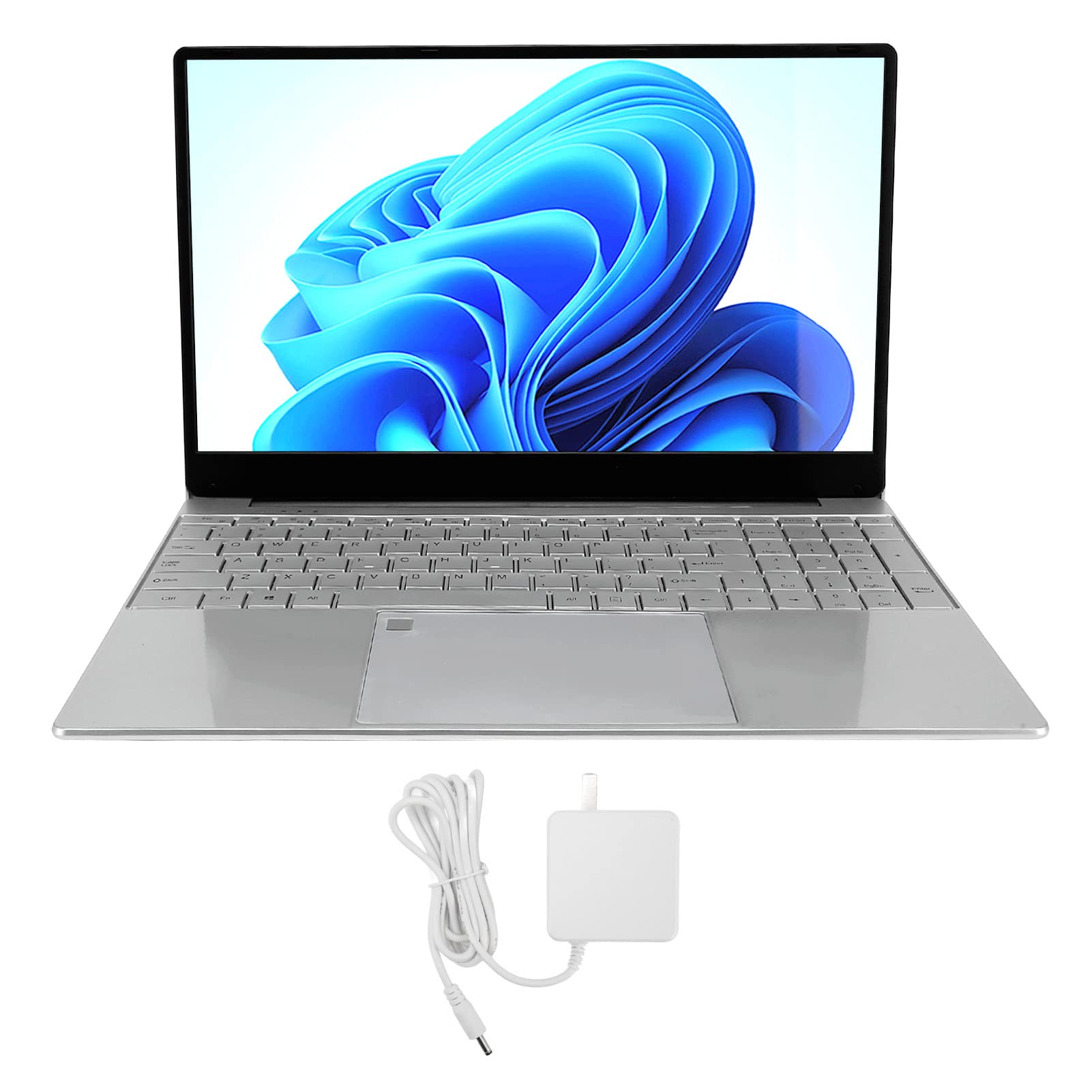 VINGVO 15.6in Computer Laptop, 2K Resolution IPS Screen Silver Backlit Keyboard 100-240V Laptop with Numeric Keypad for Windows 10 for Reading (12+256G US Plug)