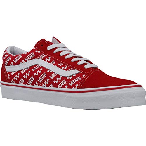 Vans Mens Old Skool Unisex Low Top Sneaker (Old Skool Racing red True White, Numeric_9_Point_5)