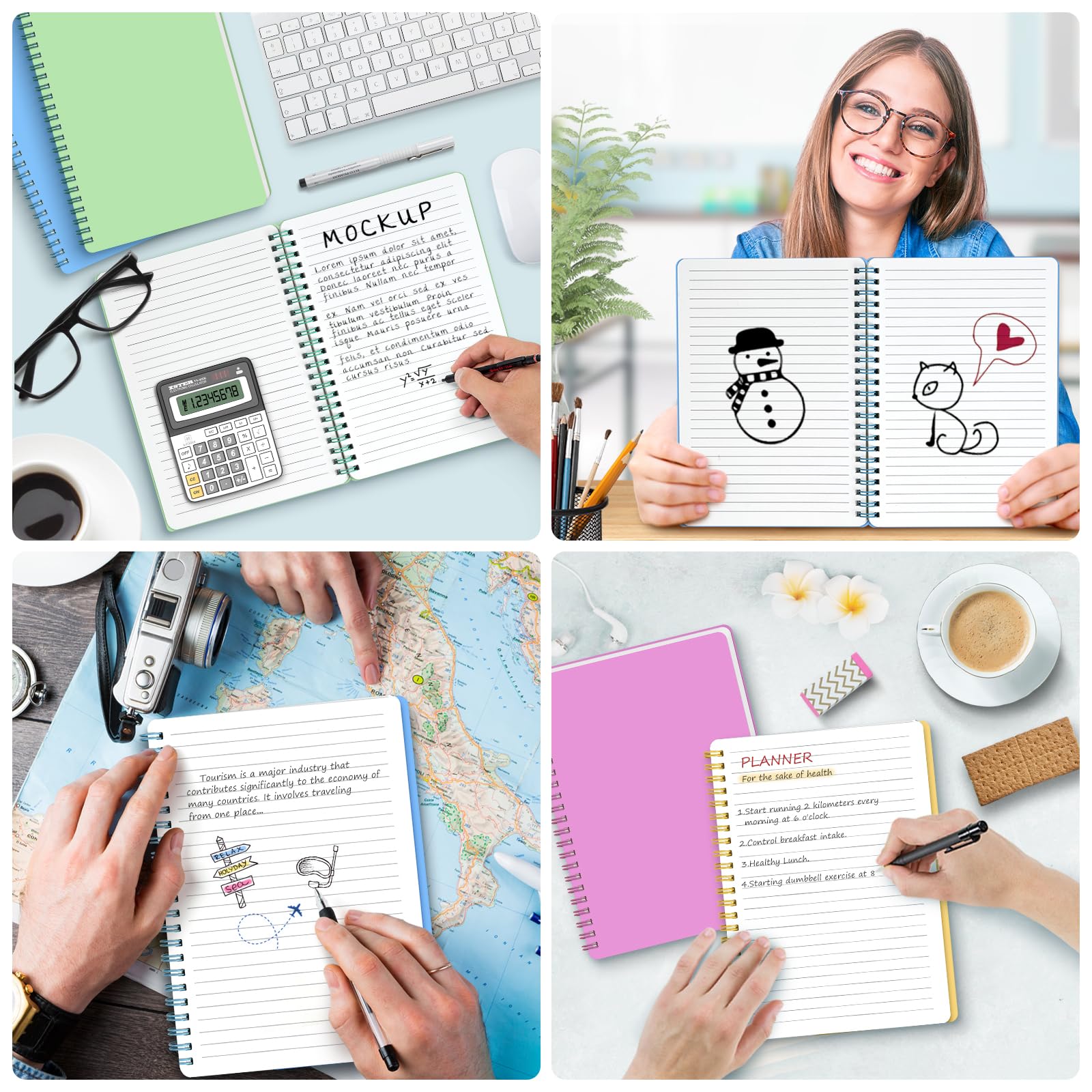 YEEBAY Spiral Notebook, 5.7" x 8.3" College Ruled Notebook with 4 Colors Spiral Journals, 80 Sheets/160 Pages Per Journal with Twin-Wire Binding, Thick Plastic Hardcover and 8mm Ruled Lined