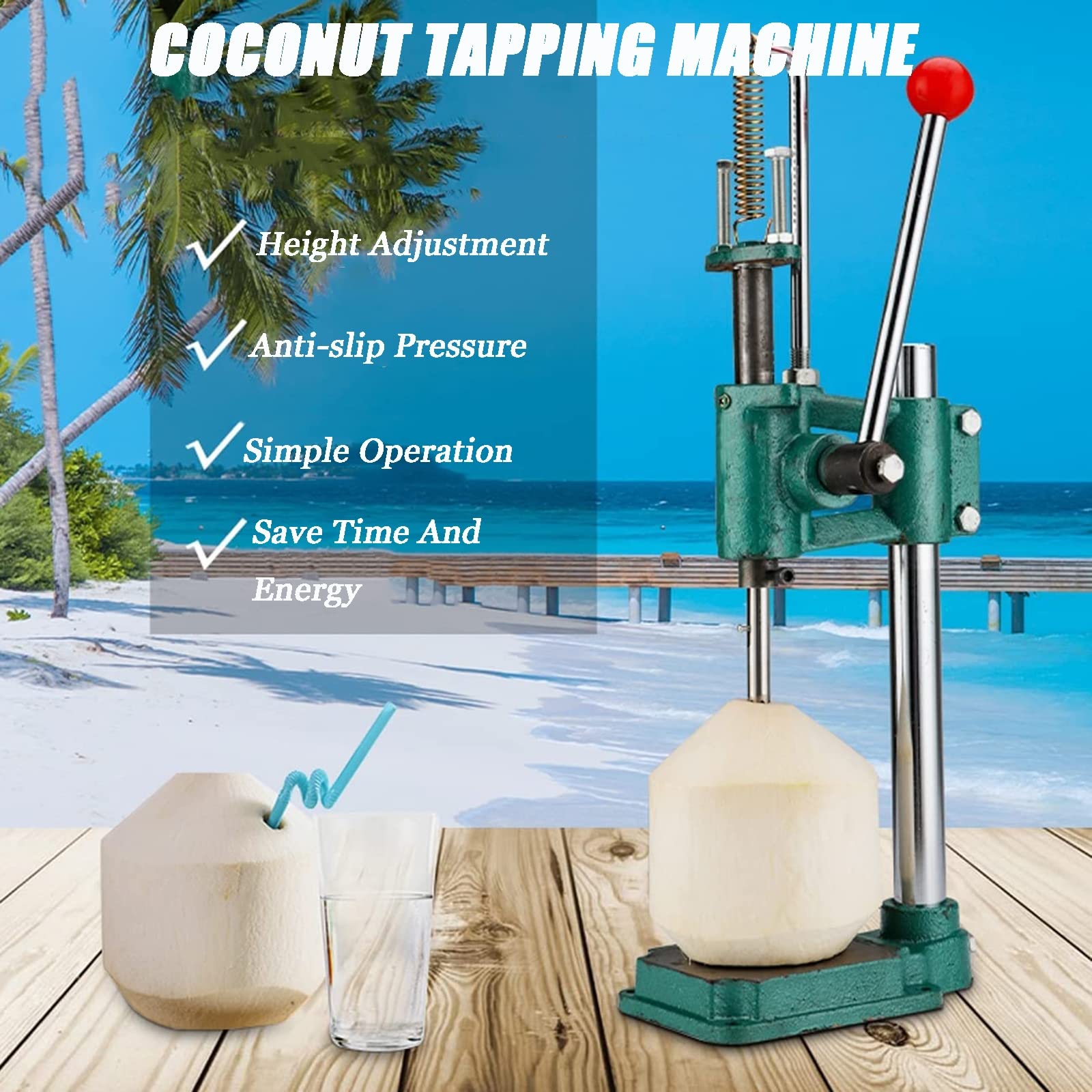 YHWD Coconut Opener Tool Thick Metal Base, Fruit Opener Hand Press Driller Opener, Manual Coconut Hole Opening Machine Kitchen Tools for Young/Tender Coconut Fruit Shop Home Use