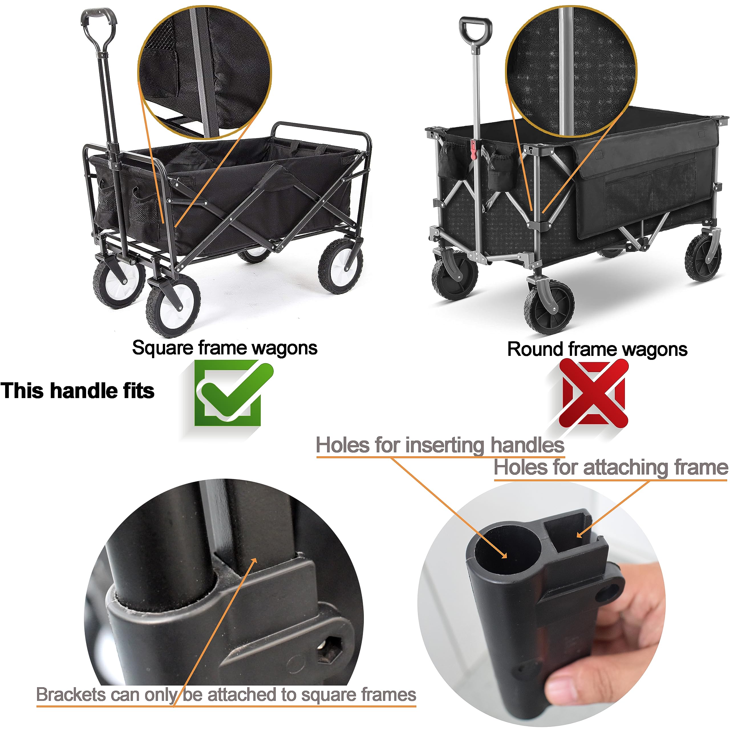 YEEDOIDO Push Handle Bar for Wagon Attachment Compatible with Mac Sports Folding Collapsible Beach Utility Kids Grocery Wagon Cart Accessories Replacement Adjustable Foldable Removable