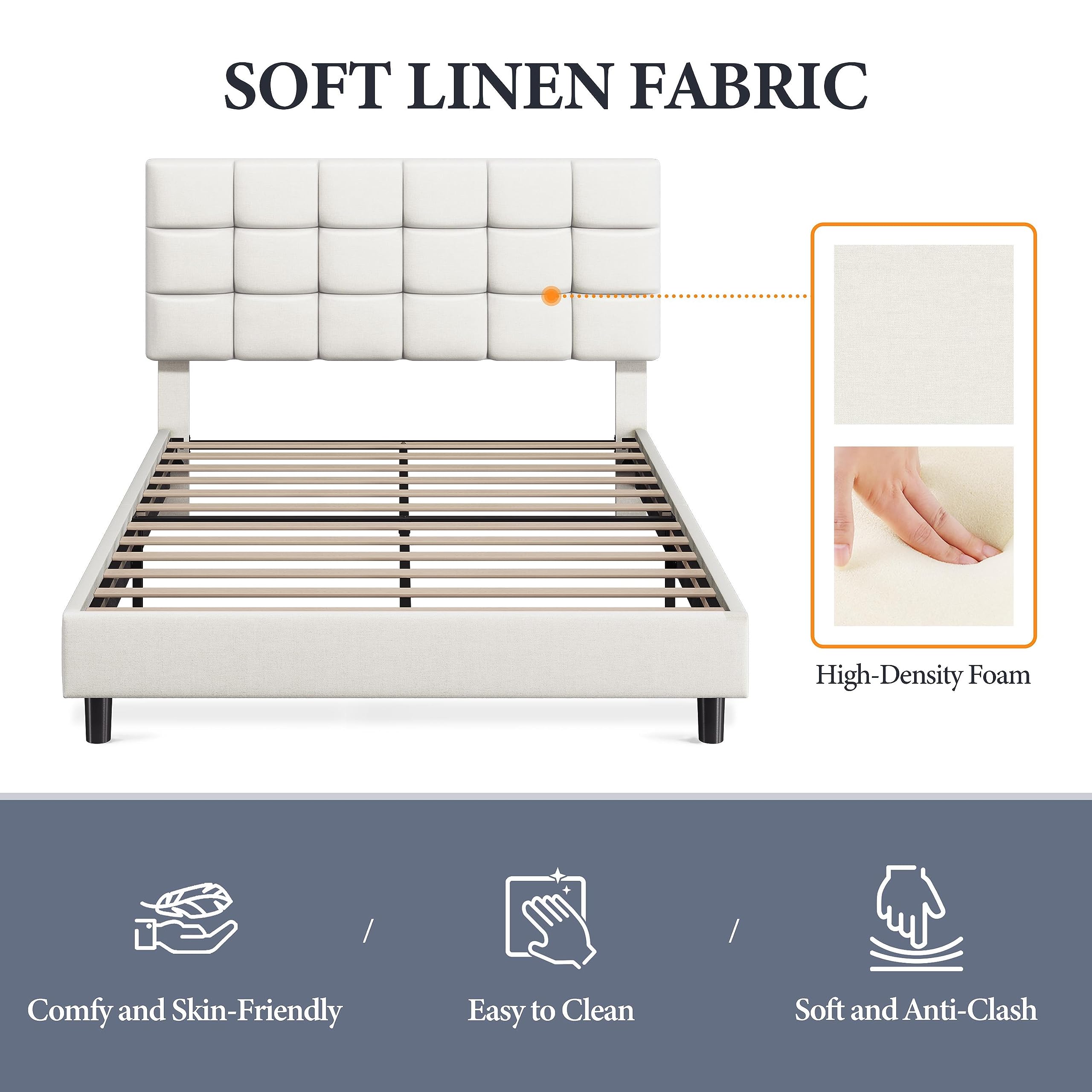Yaheetech Queen Bed Frame Scandinavian Natural Pine Wood Platform Bed, Detachable Wooden Slats for Easy Assembly/6.2 inch Clearance Space/Noise-Free/No Box Spring Needed, White Queen Bed