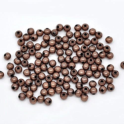 YC 500pcs 4mm Antique Red Copper Round Iron Beads Small Hole Loose Metal Beads Craft DIY Jewelry Making Findings Charms Pendants