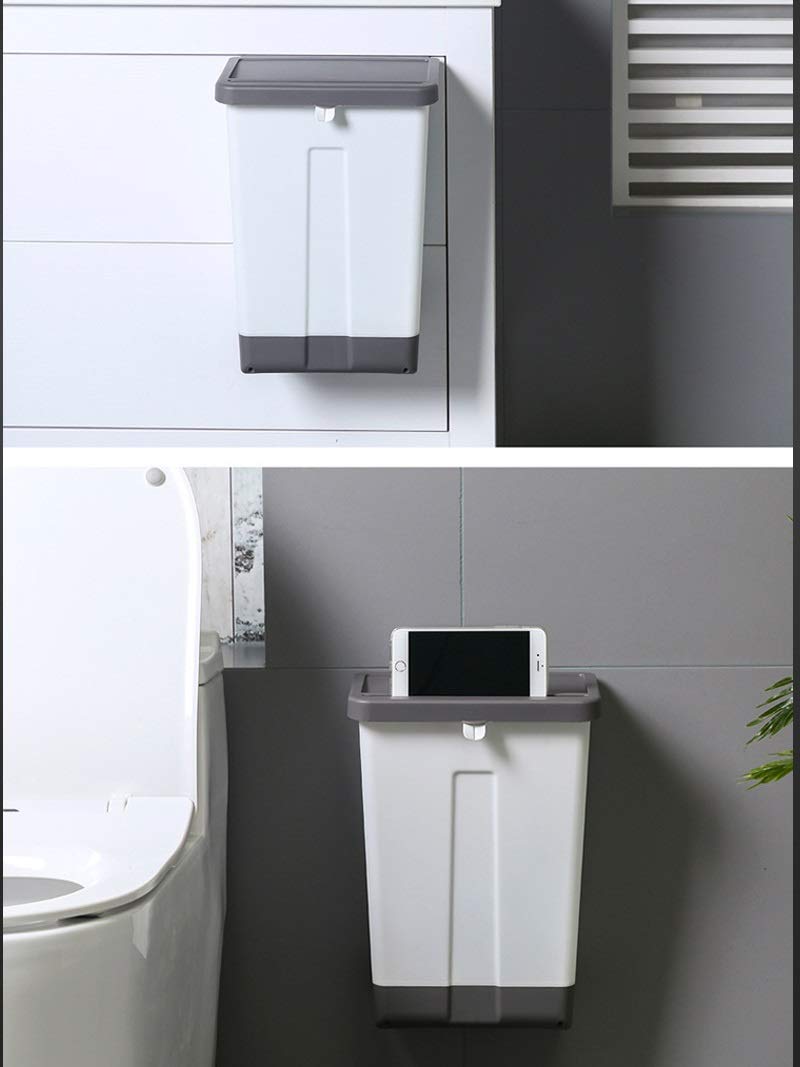 TURHAN Trashcan, Kitchen Trash Can Plastic Wall Mounted Trash Bin Waste Recycle Compost Bin Garbage Bag Holder Waste Container Bathroom Dustbin